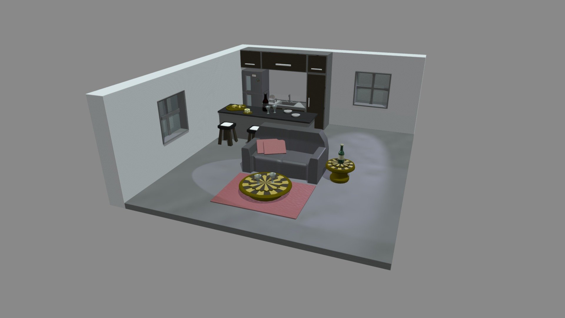 Kitchen and living room - Download Free 3D model by Leo (@leozinho7788 ...