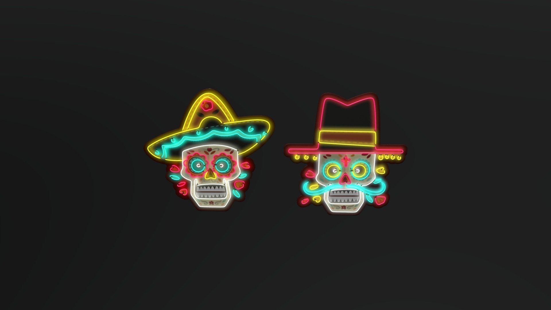 Neon wall decoration - 2 sugar skull neon boards - 3D model by Droimate ...