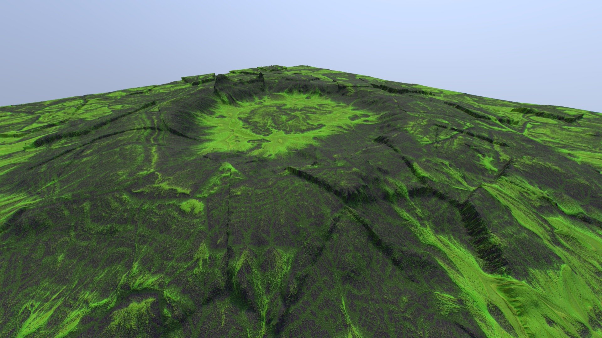 Crater Landscape. Green alien planet terrain. - Buy Royalty Free 3D ...