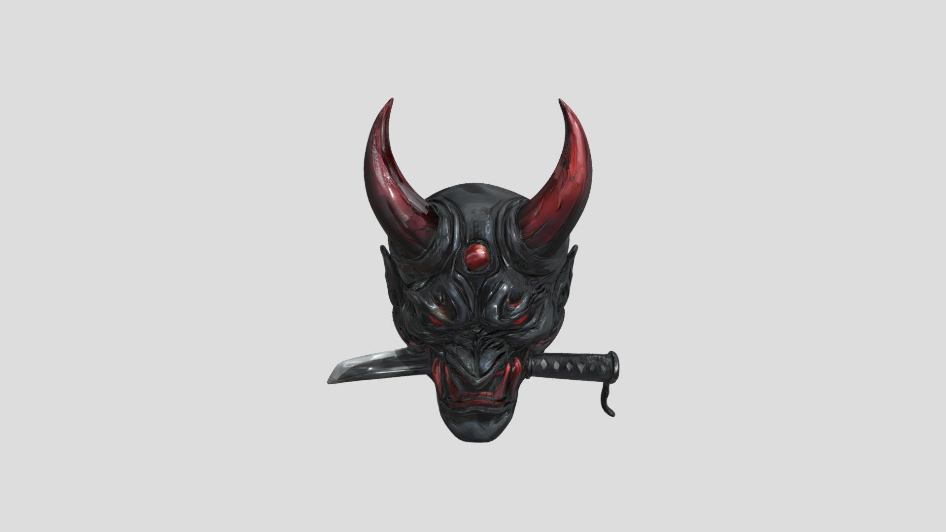 Demon mask with red horns and sword through mou - 3D model by blockshed ...
