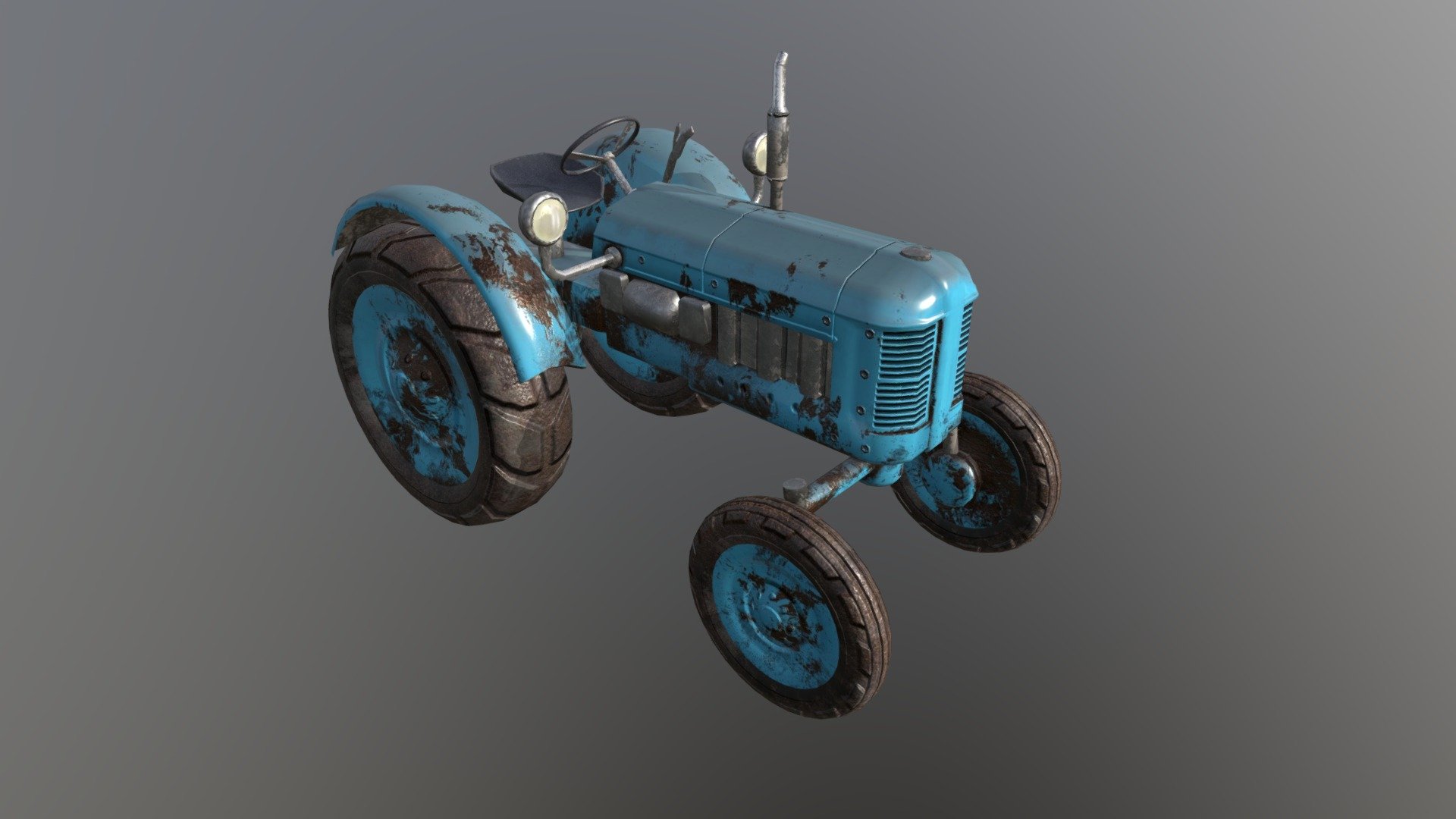 Blue Old Tractor Game Ready Low Poly PBR - Buy Royalty Free 3D model by ...