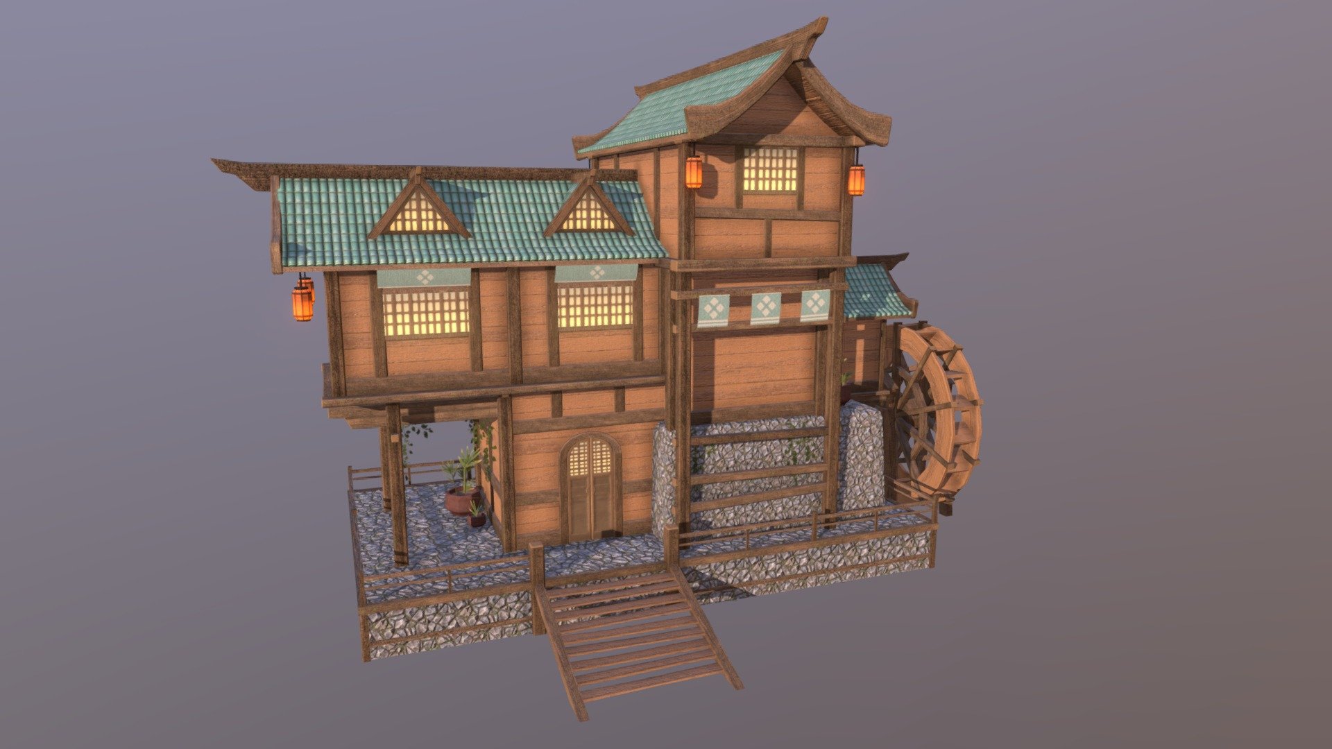 Wooden Oriental Watermill - Download Free 3D model by OrbitalSlime ...