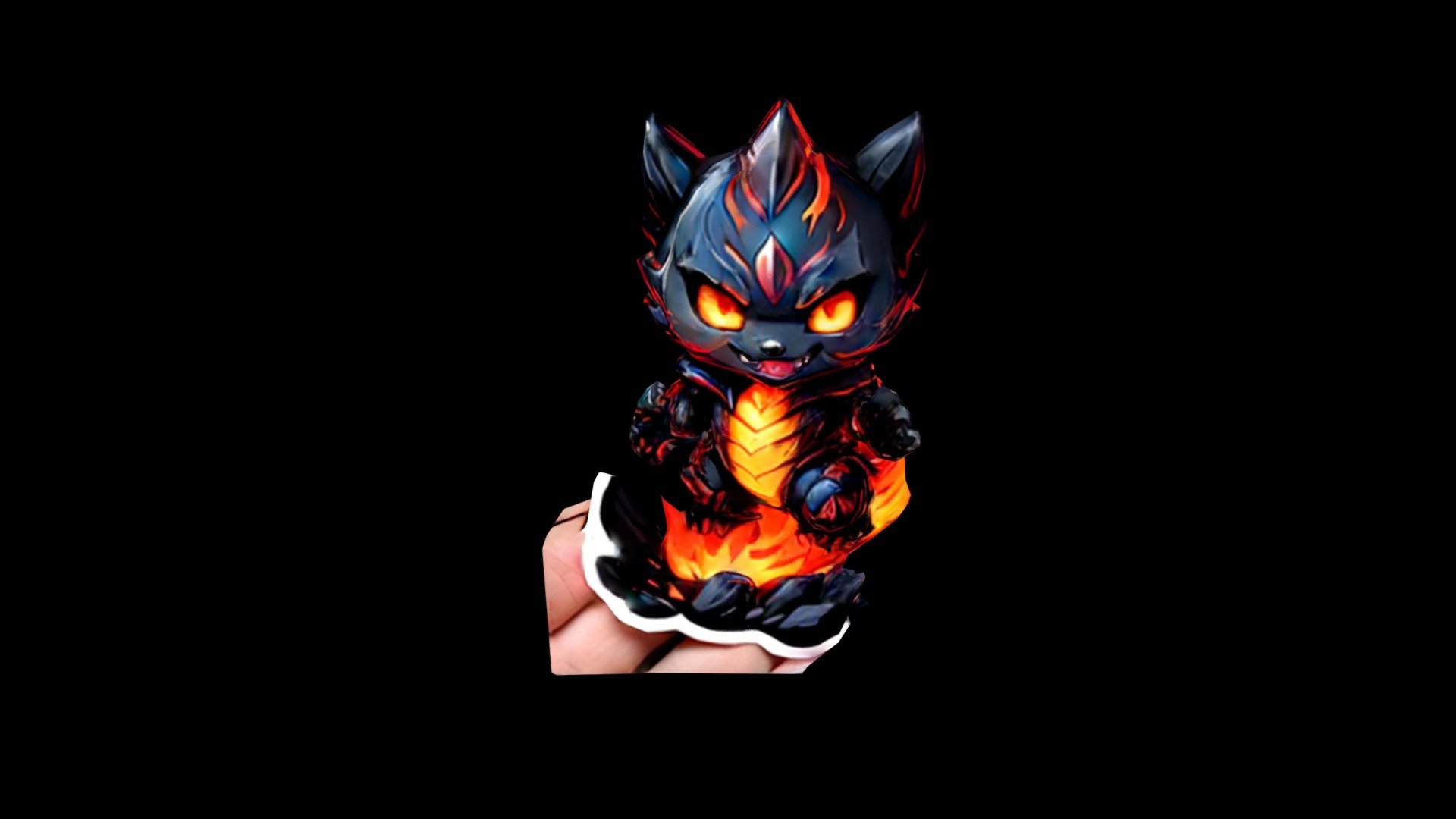 A person holds up a sticker of a menacing, fire- - Download Free 3D ...