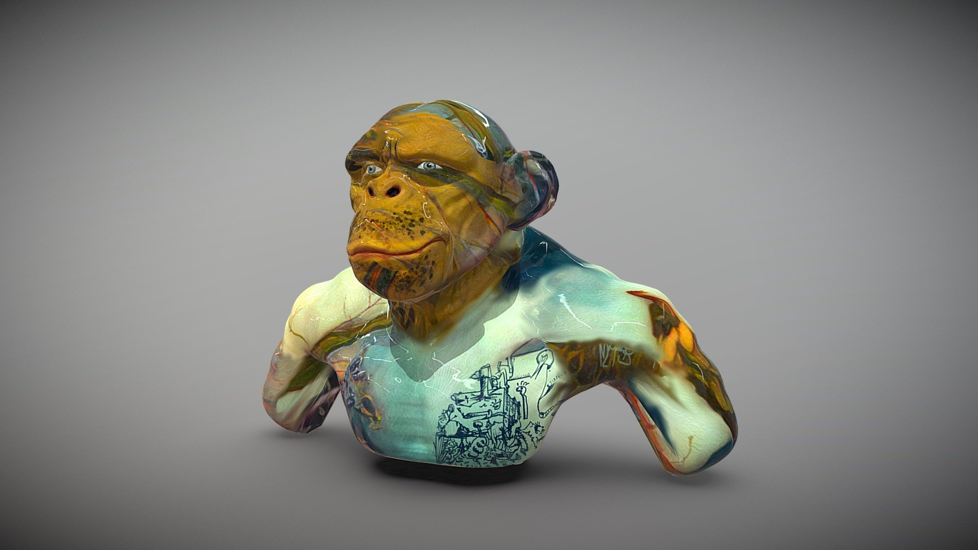 Monkey Art - 3D model by SurWdB [8353a42] - Sketchfab