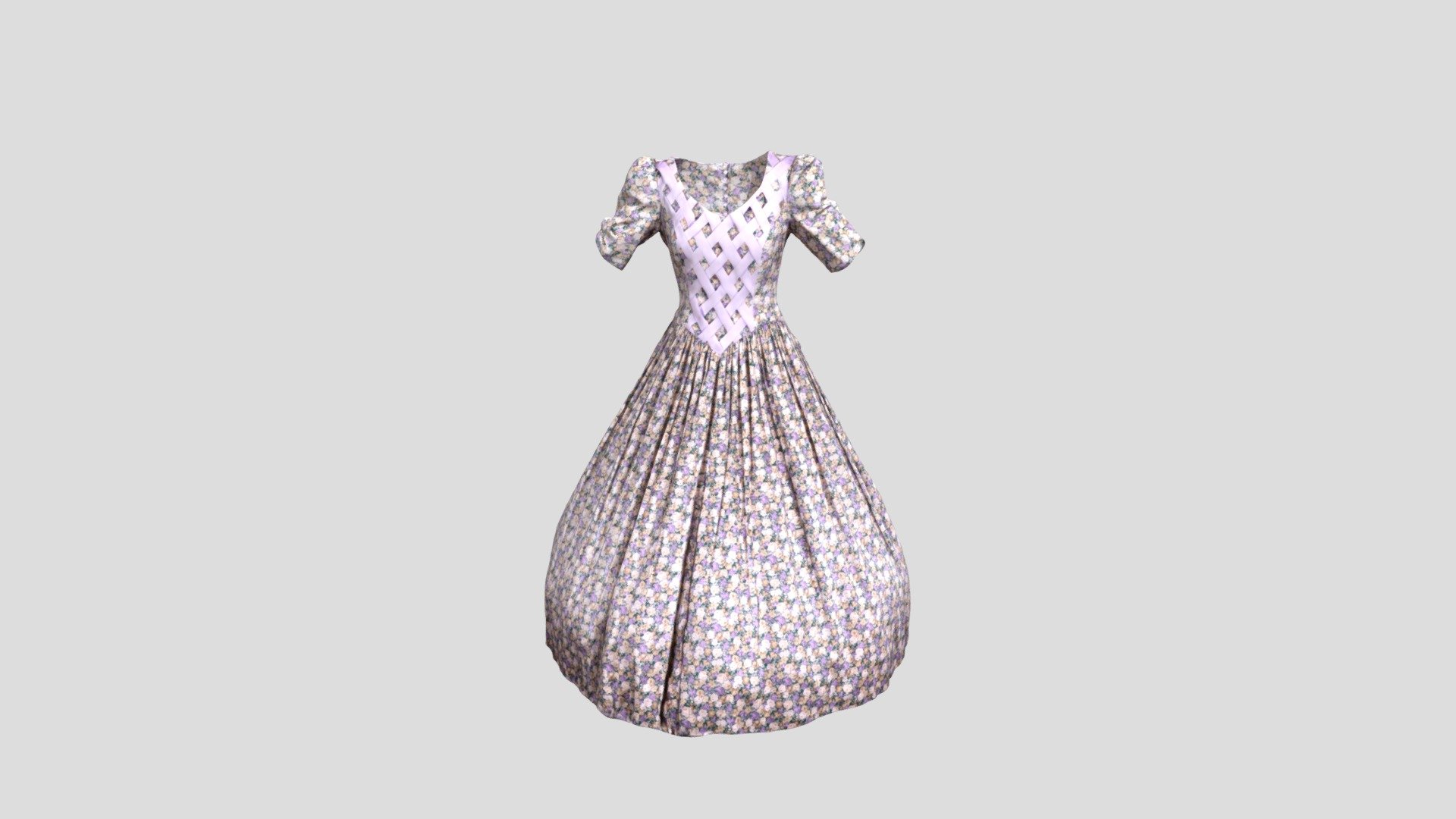 Flora Day Dress - Purple, Green Floral - 3D model by musecornishlife ...