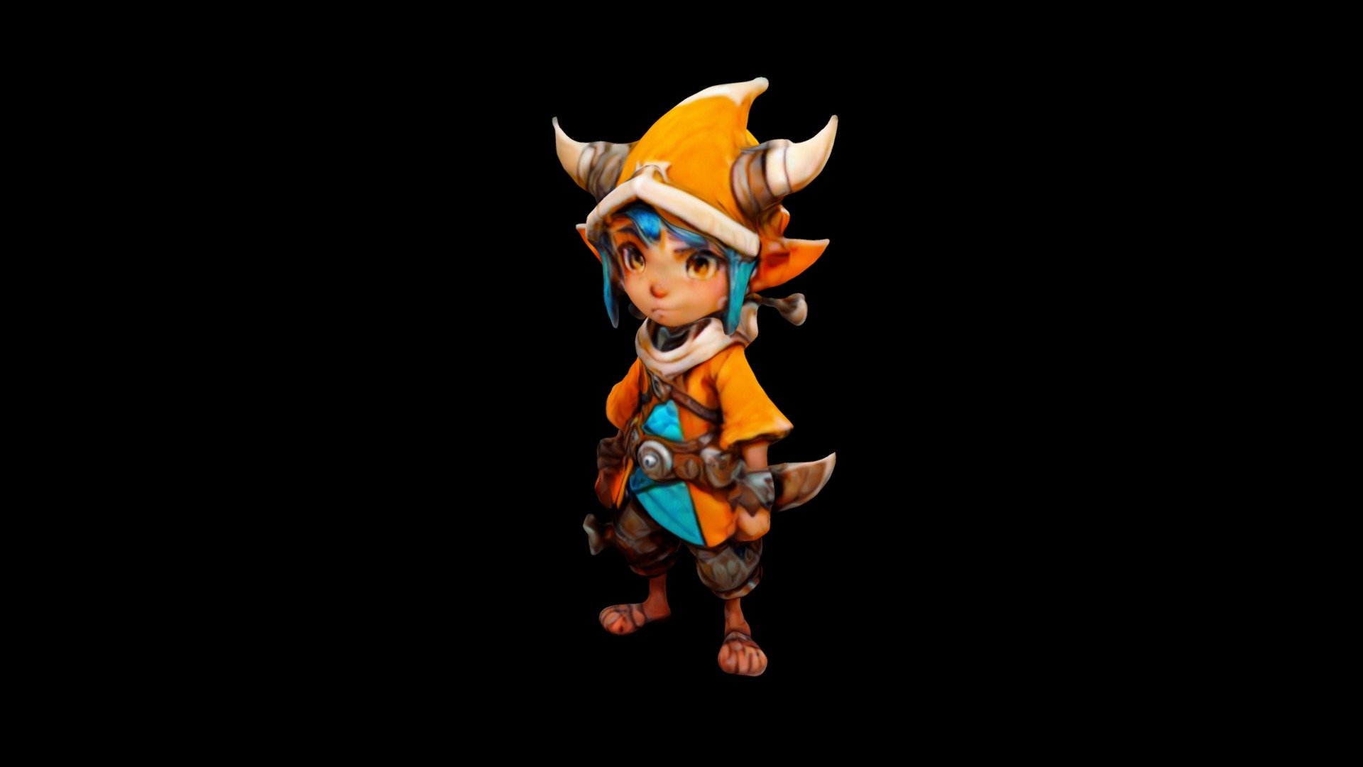 a blue skinned character dressed in orange and b - Download Free 3D ...