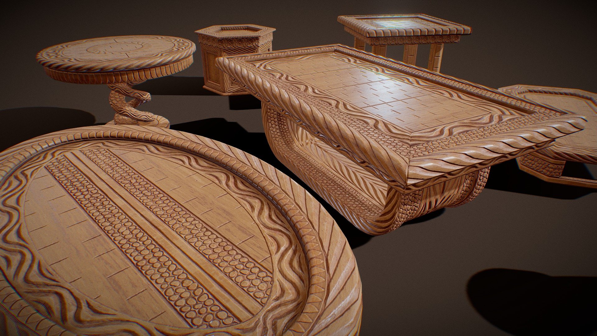 Carved Antique Wooden Tables Pack - Furniture - Buy Royalty Free 3D ...