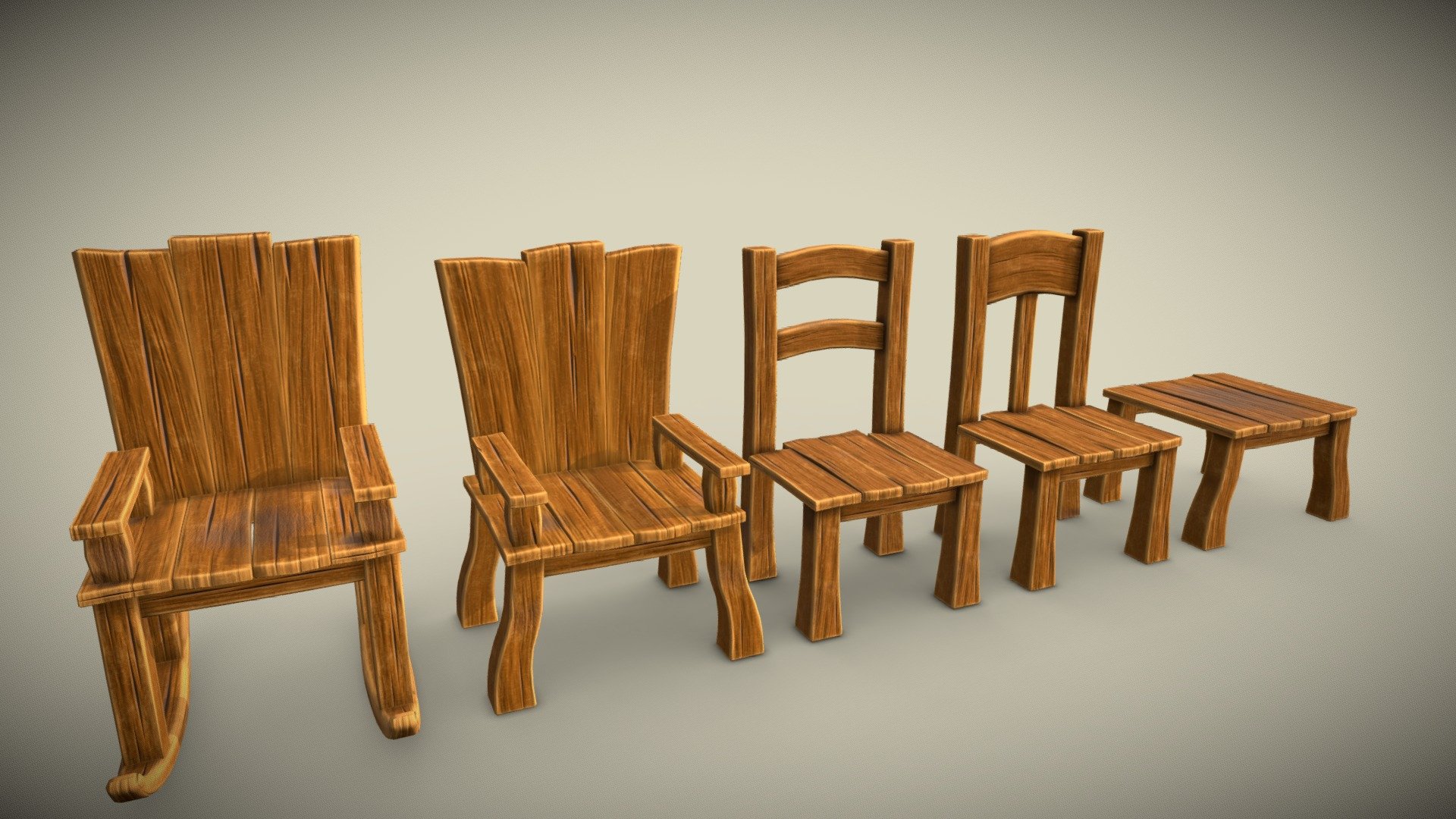Set of stylized furniture chair armchair bench P - Buy Royalty Free 3D ...