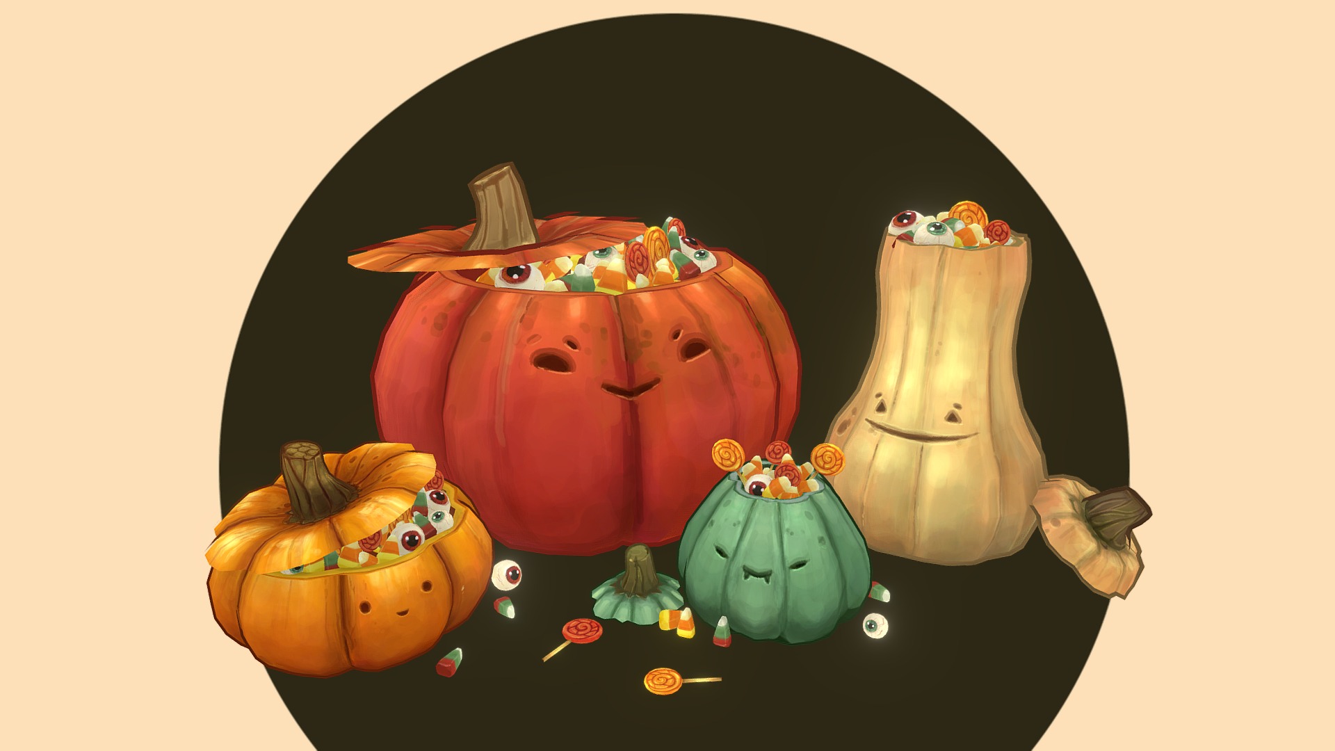 Happy Pumpkin Crew - 3D model by Curlscurly [8580d05] - Sketchfab