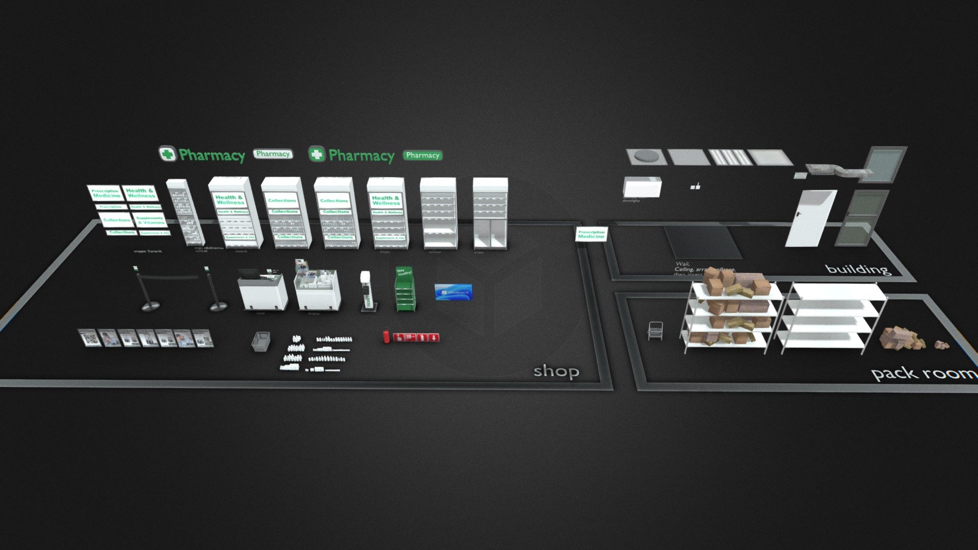 Pharmacy or drugstore kitbash - Buy Royalty Free 3D model by 3D Content ...