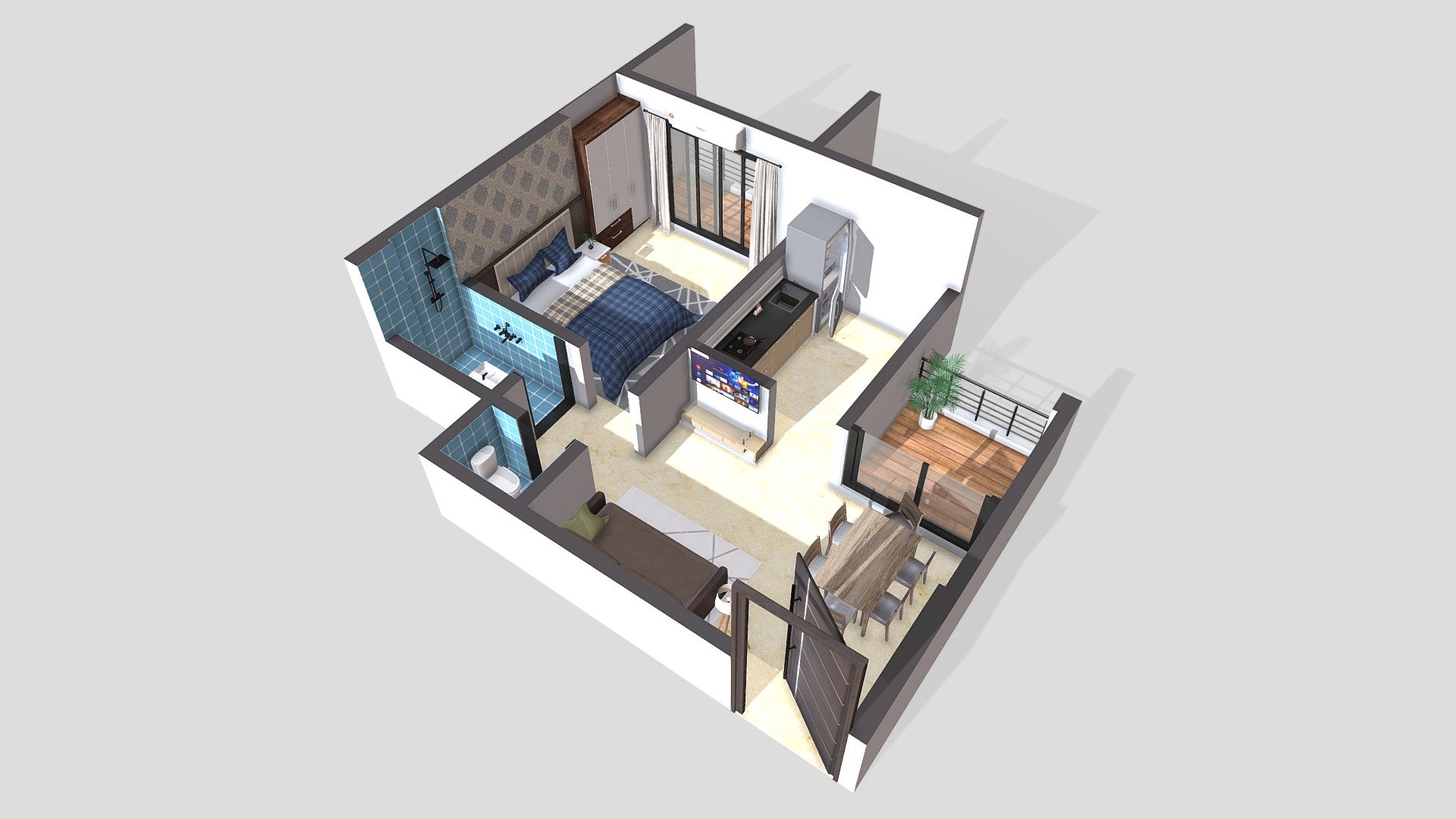 Appartement 1 BHK - 3D model by Kamesh.Hamare [8669c74] - Sketchfab