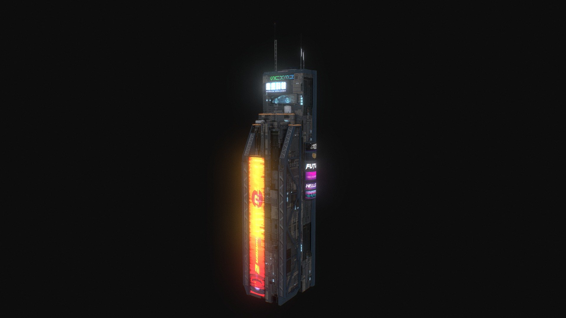 Cyberpunk Futuristic building Kitbash Bundle_004 - 3D model by Zippy ...