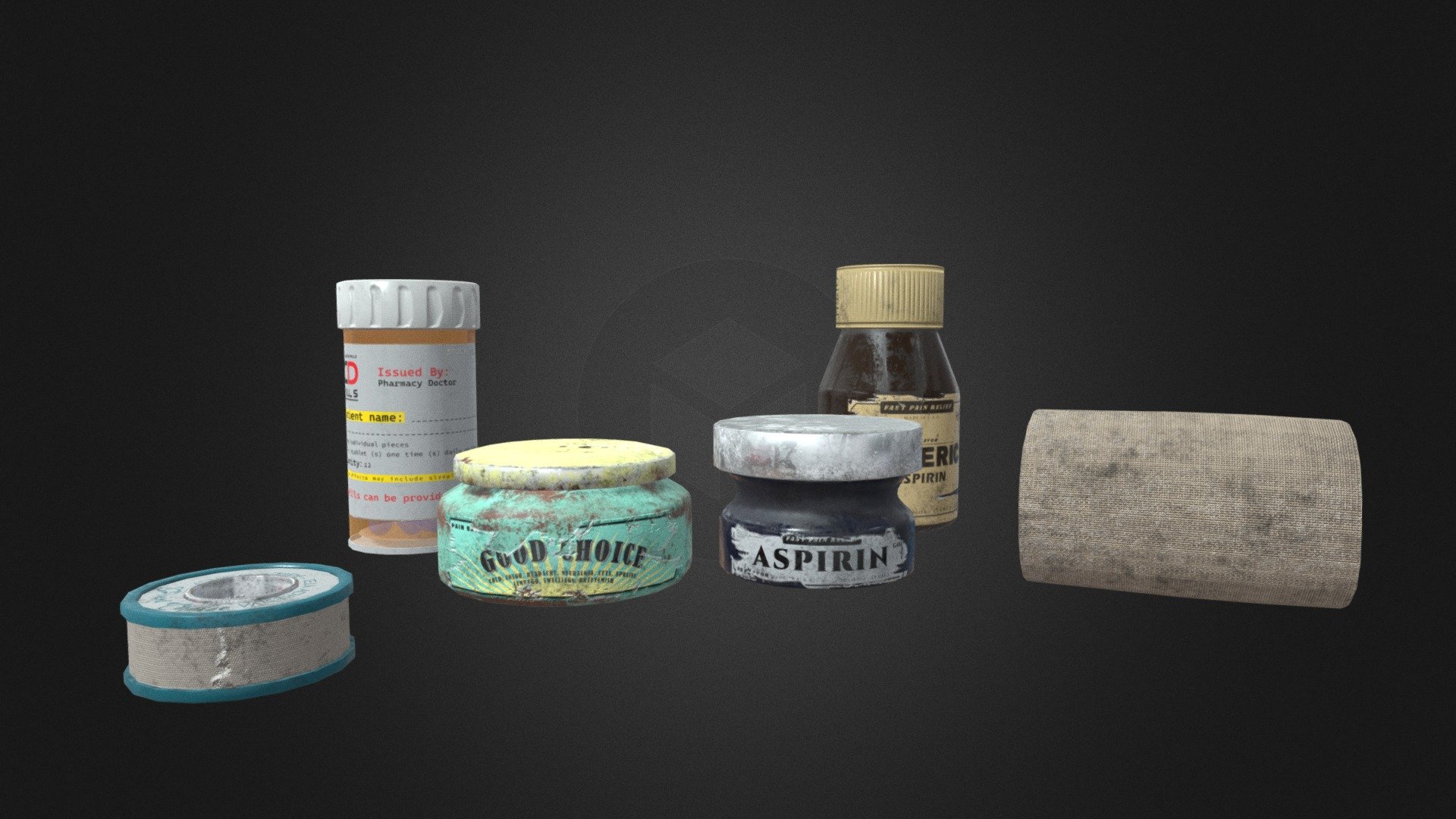 Pill Bottles & Bandages game ready prop - Buy Royalty Free 3D model by ...