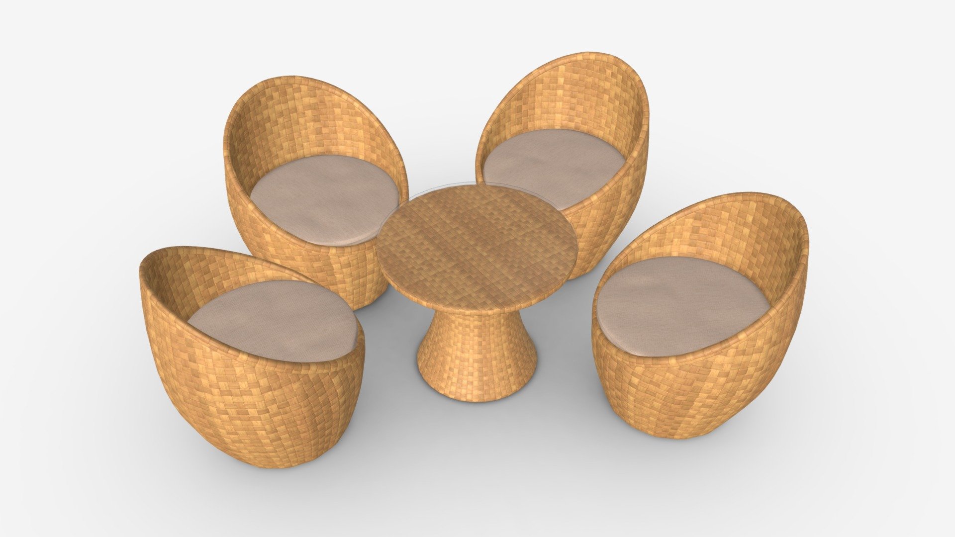 Rattan four chair and table set 03 - Buy Royalty Free 3D model by ...