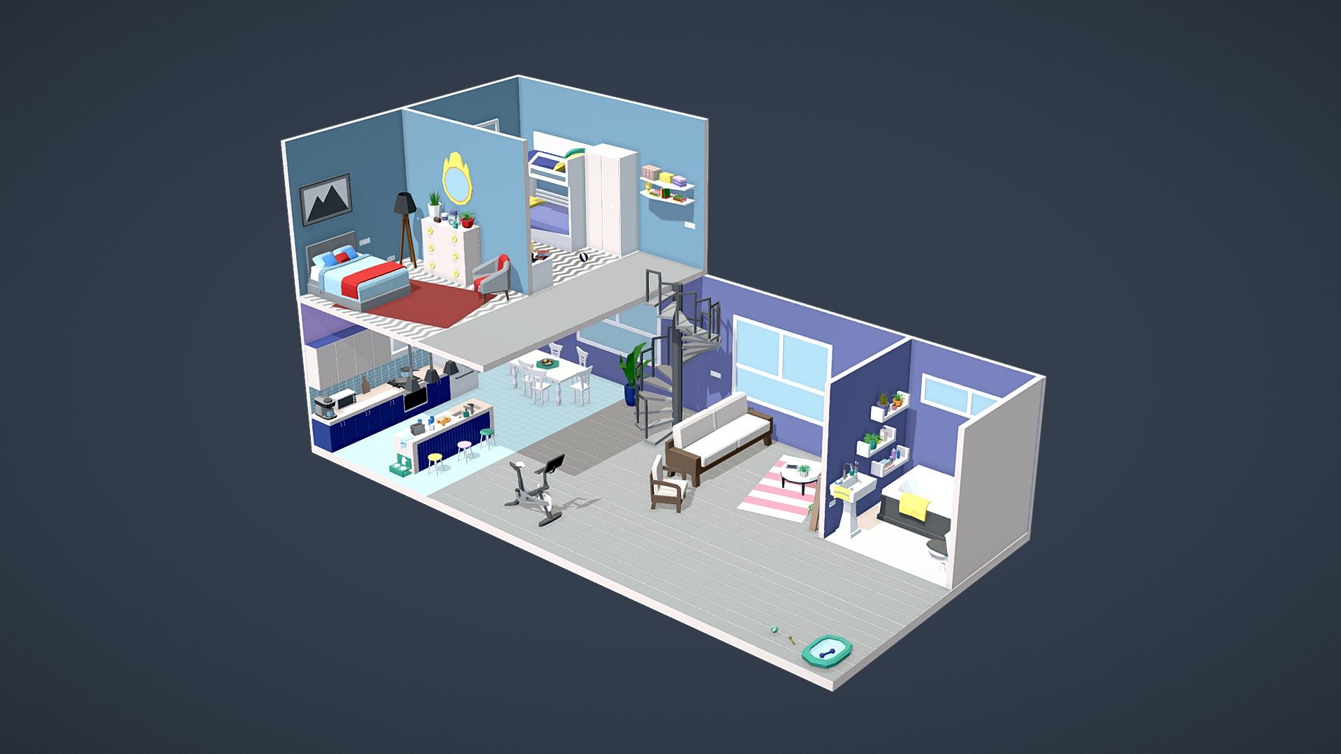 Low Poly Apartment n6 - 3D model by Mnostva [873d71d] - Sketchfab
