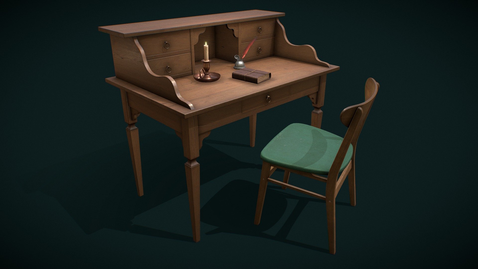 Wooden writing desk with props - Download Free 3D model by shuvalov.di ...