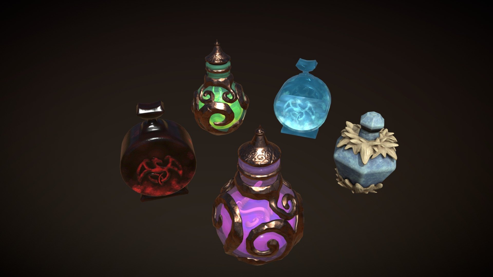 Stylized magic potions set - 3D model by Scritta [87cfa1d] - Sketchfab