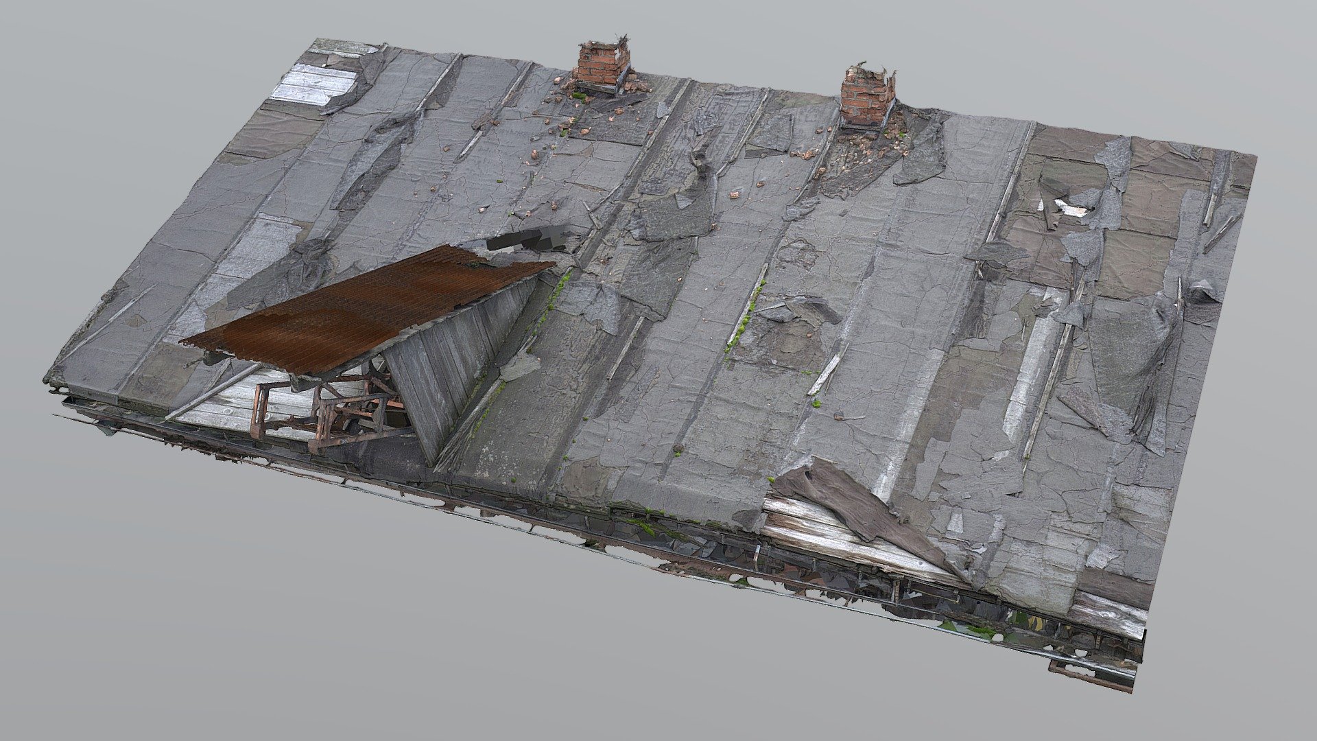 Old wooden roof covered with decayed asphalt 2 - Buy Royalty Free 3D ...