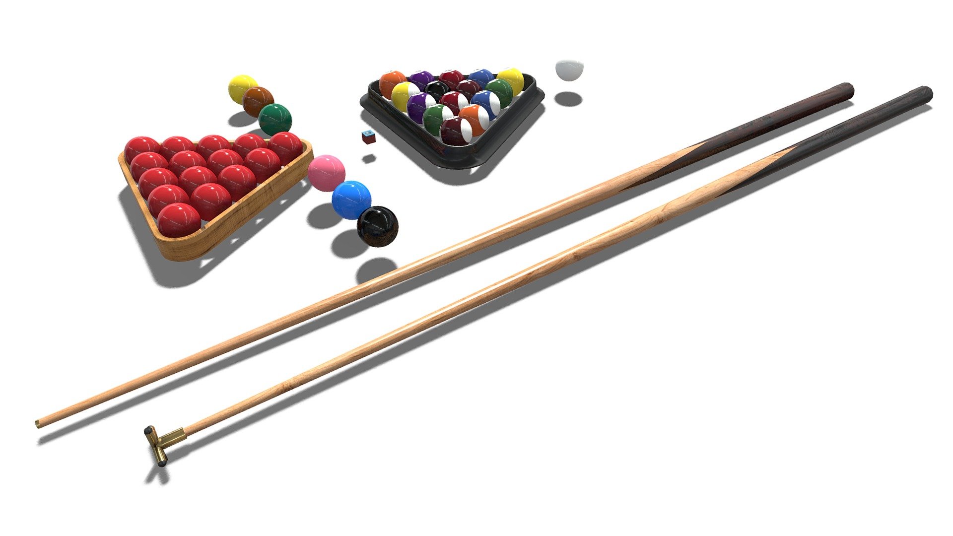 Billiard / Snooker / Pool Balls, Cues & Triangle - Buy Royalty Free 3D ...