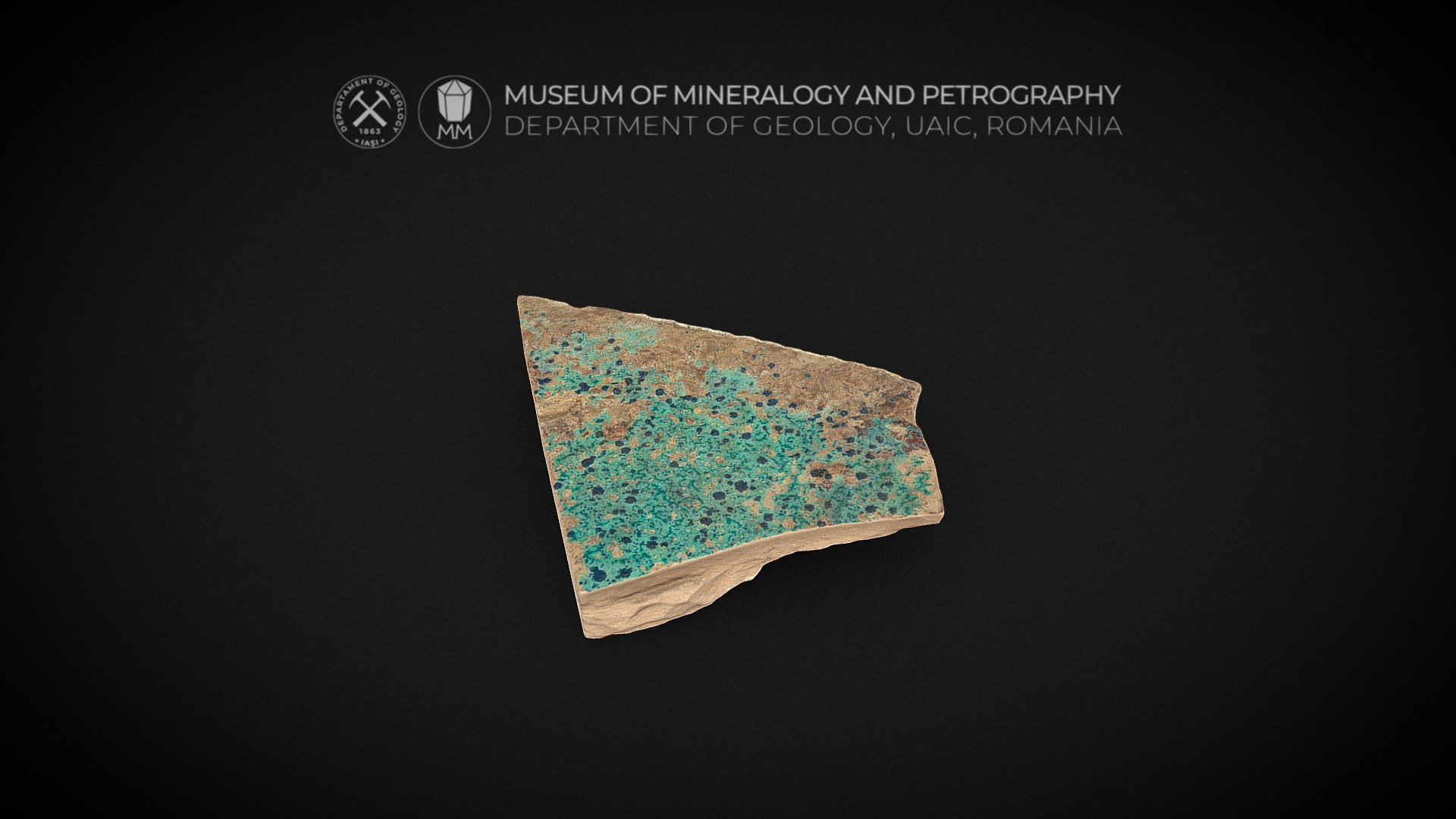 Blue Cornetite rosettes on matrix with Malachite - 3D model by Museum ...