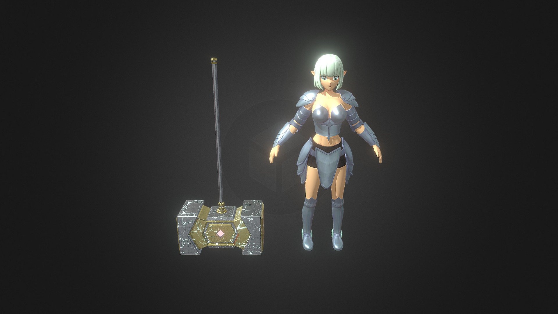 Anime Elf Girl (with hammer) - 3D model by not_LH [8901055] - Sketchfab
