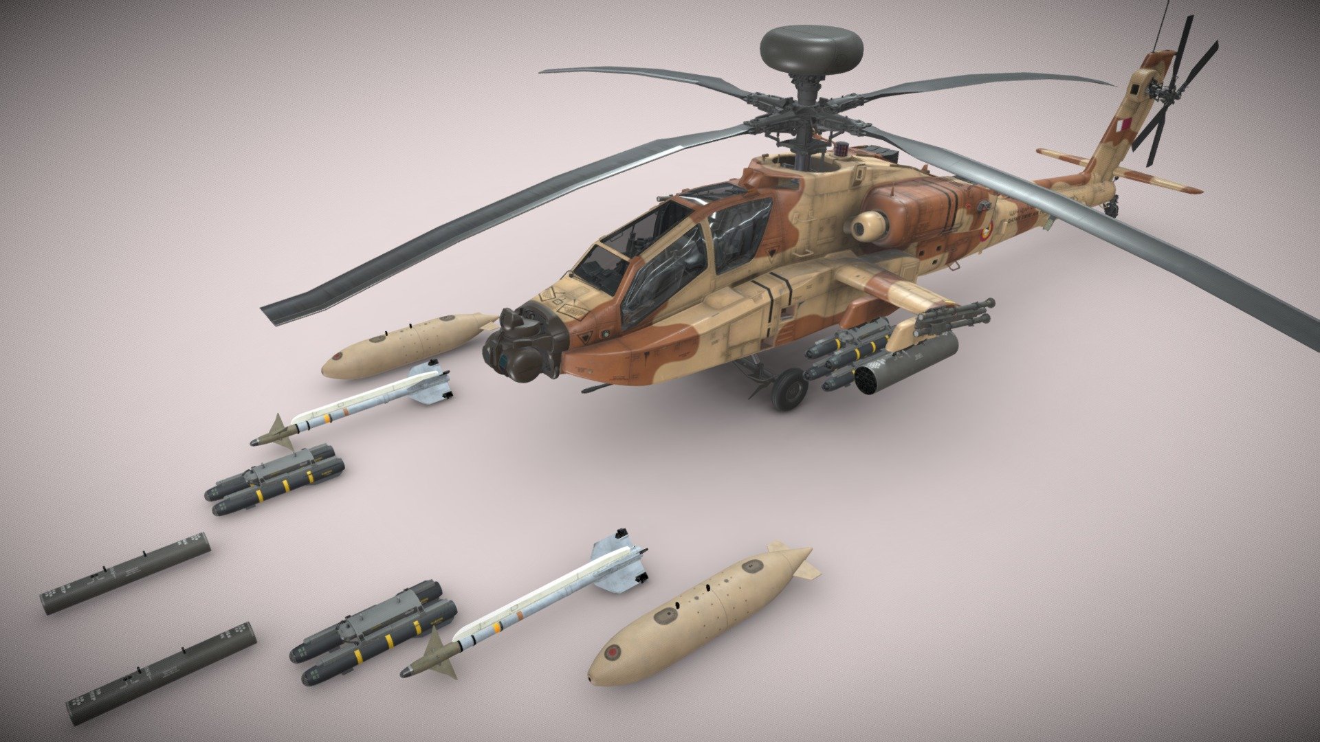 Apache AH-64E Qatar Emiri Air Force Static - Buy Royalty Free 3D model ...