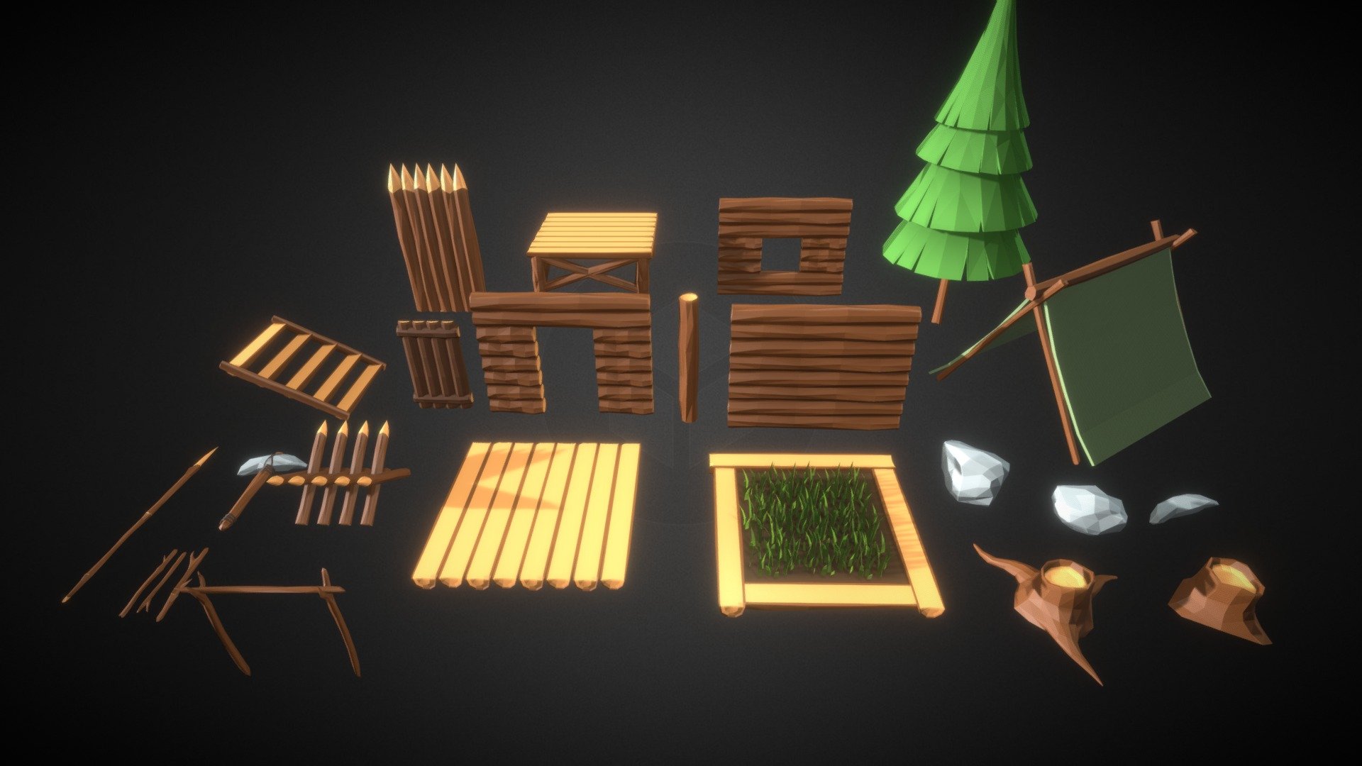 Wood Survival Assets Pack (low poly) - Buy Royalty Free 3D model by ...