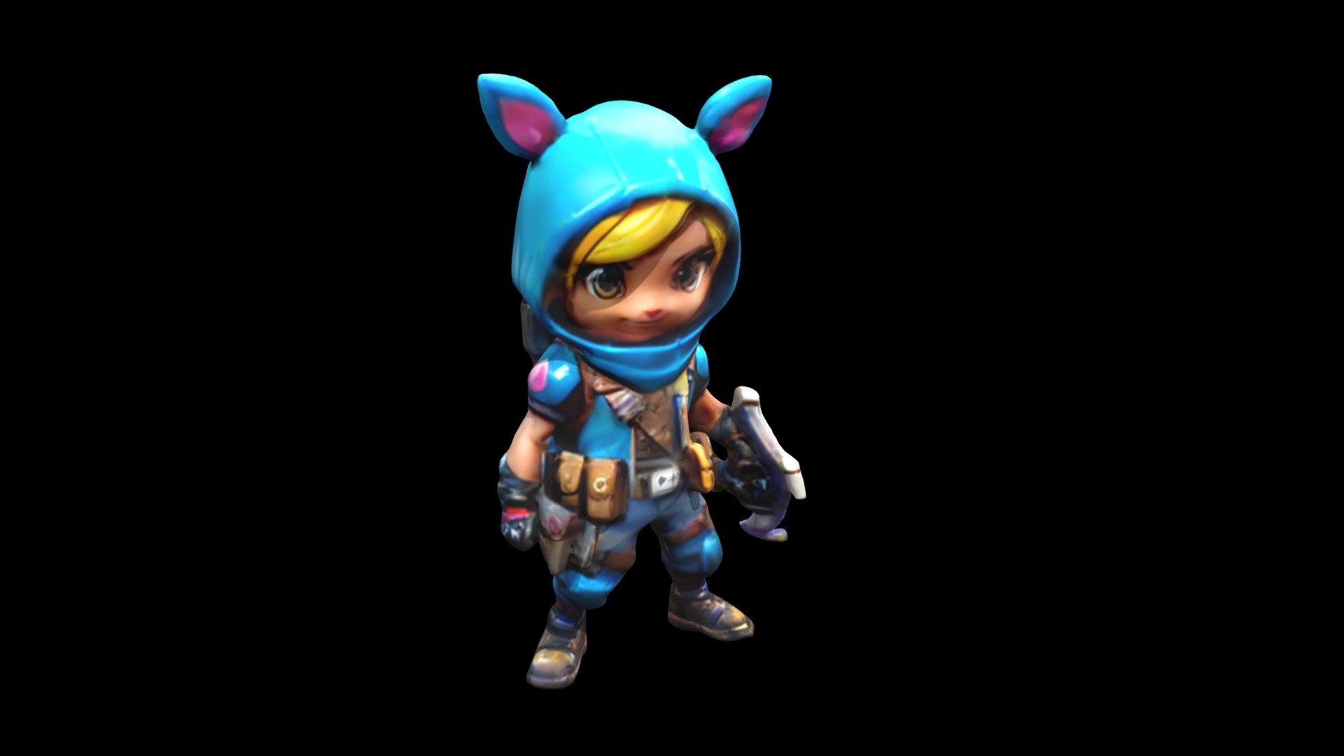 Chibi character with blue jumpsuit and bunny ear - Download Free 3D ...