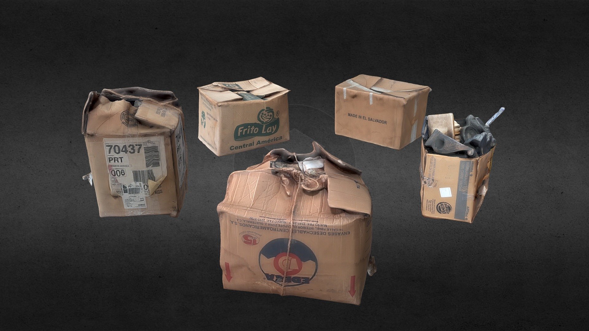 5 full texture scanned cardboard boxes - Buy Royalty Free 3D model by ...