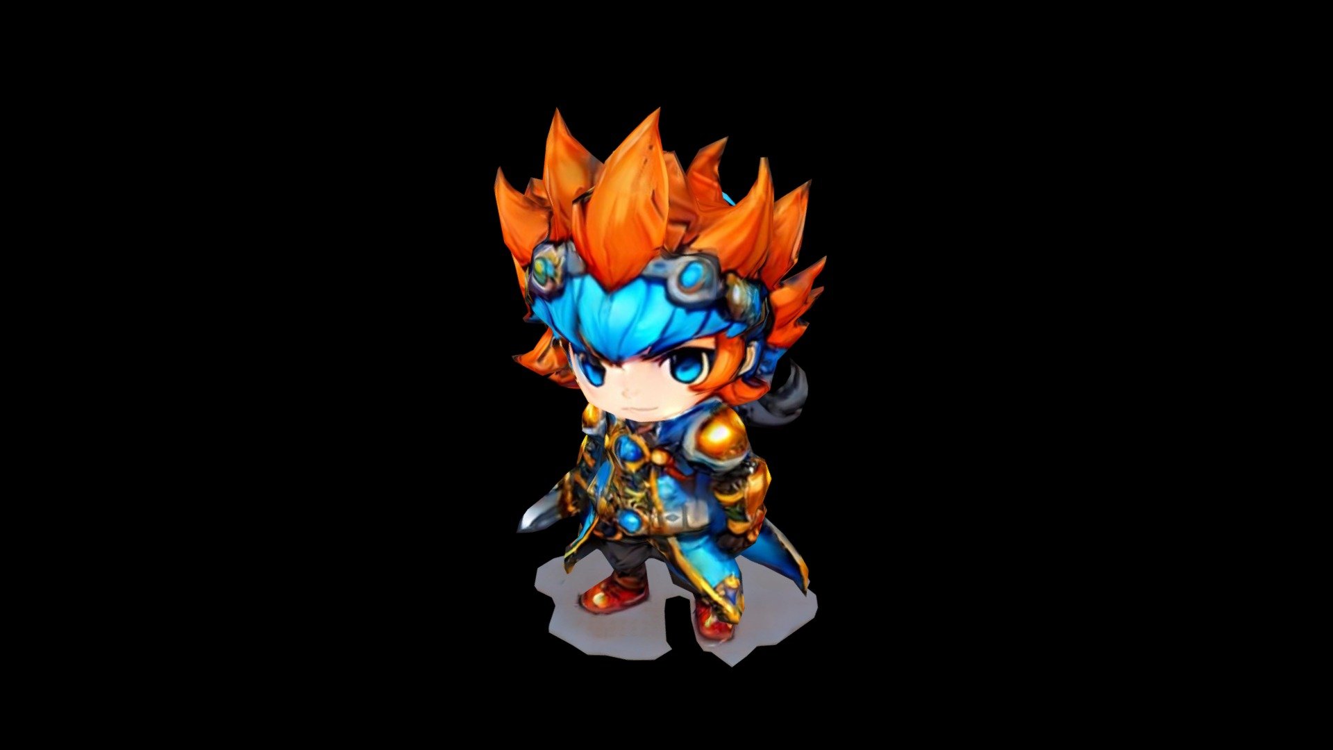 A chibi character with blue and orange hair, a s - Download Free 3D ...
