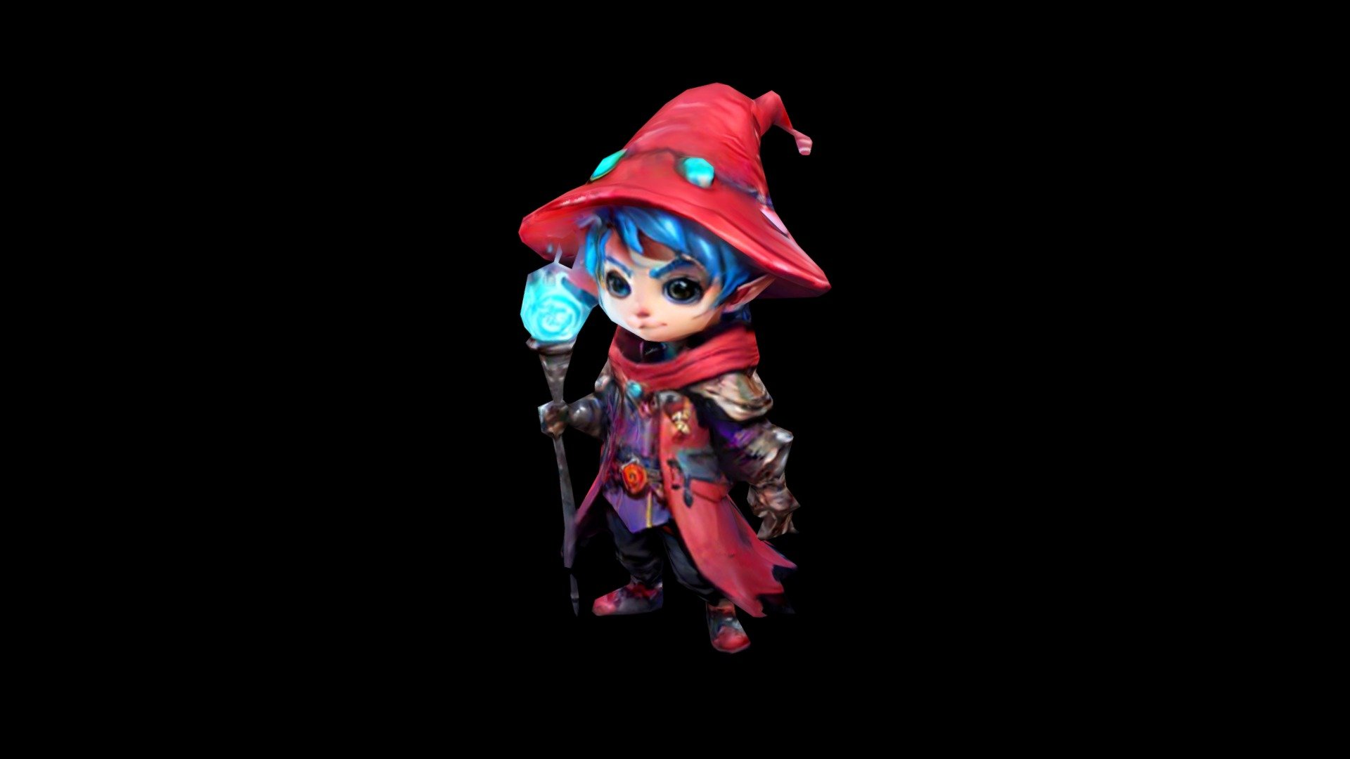 A digital drawing of a blue-haired wizard holdin - Download Free 3D ...