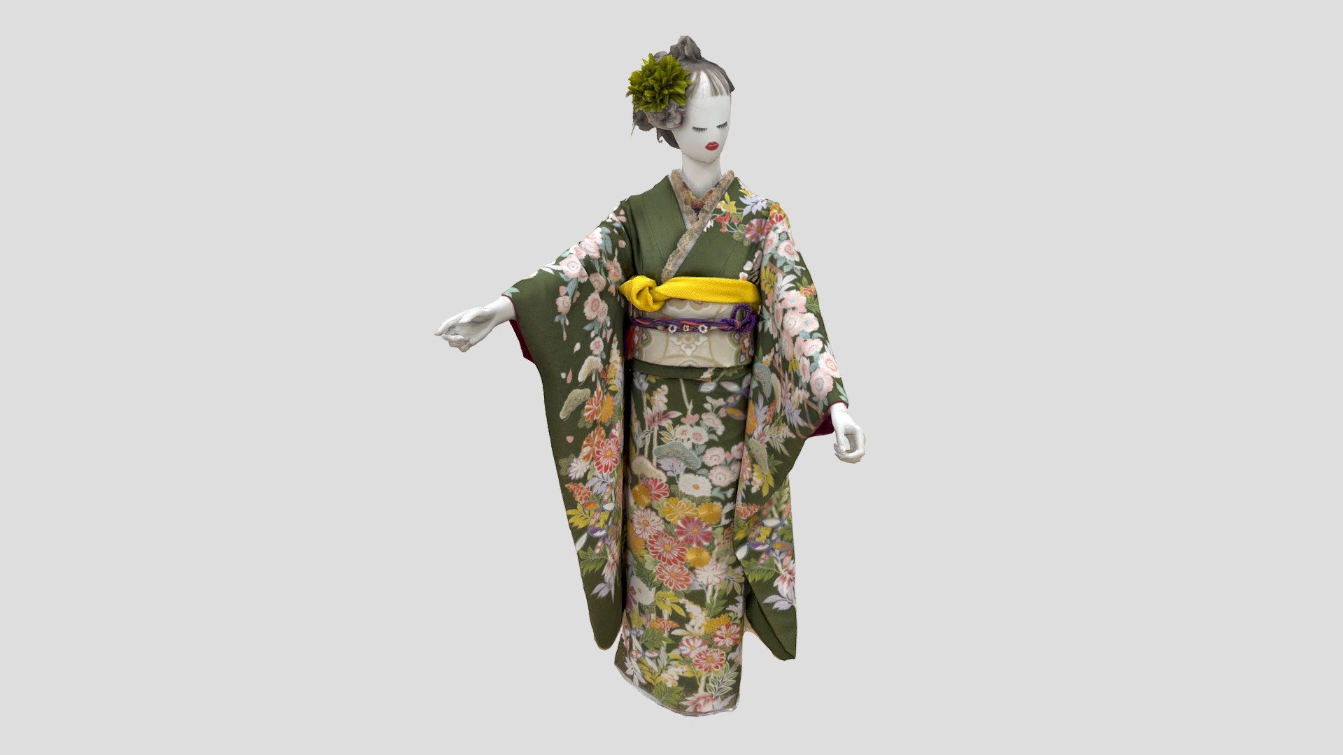 Furisode dark green flowers - 3D model by Koto3D Stephane Vogley ...
