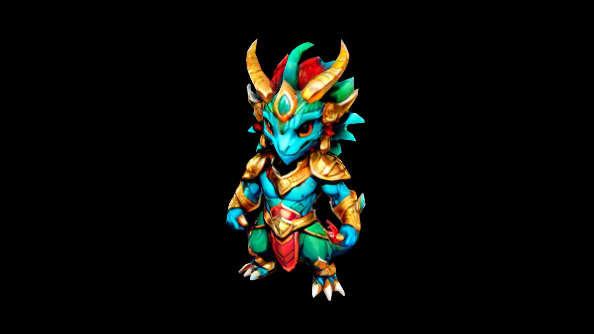 A muscular dragon with blue skin, orange eyes, a - Download Free 3D ...