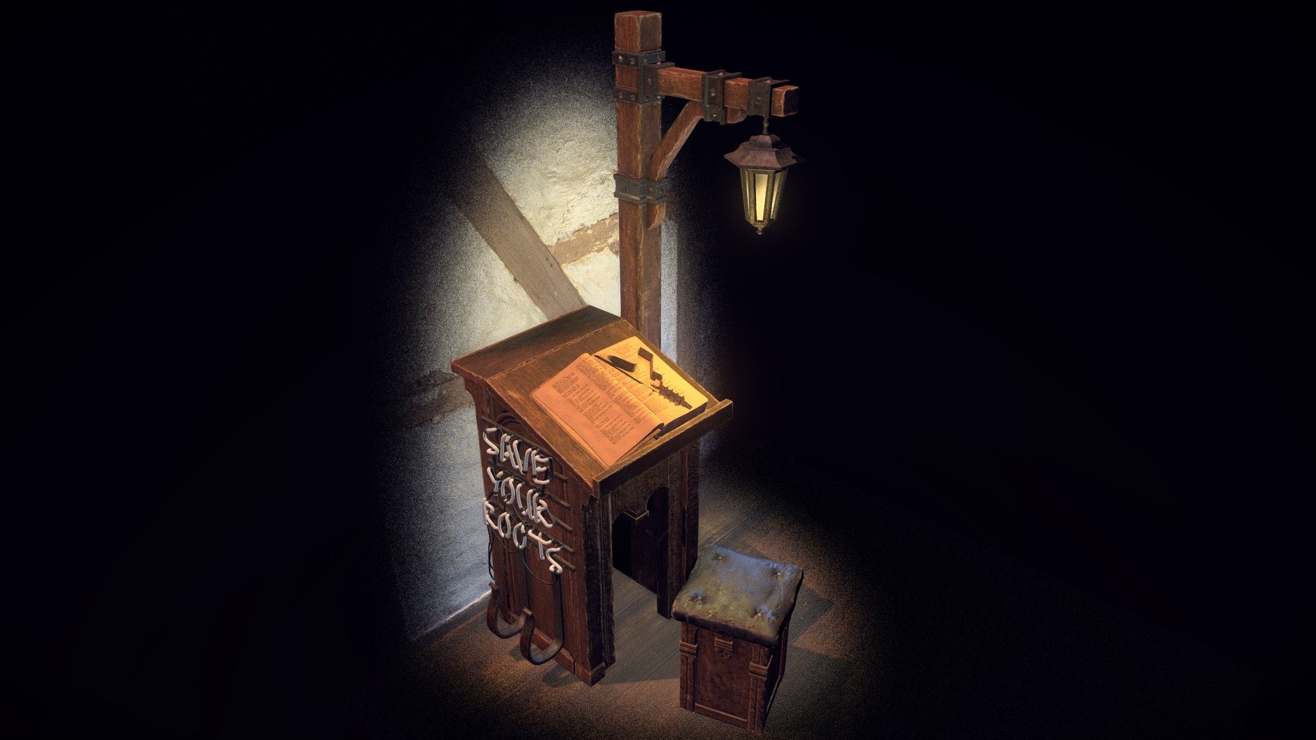 An old lectern with the neon sign - Download Free 3D model by Hineline ...