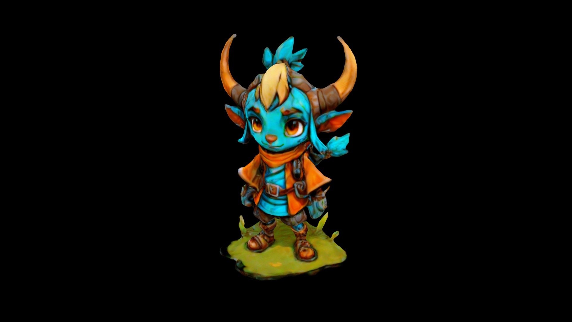 a blue creature with horns and a scarf dressed i - Download Free 3D ...