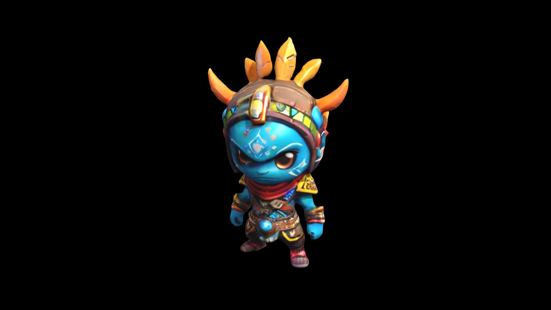 Chibi warrior with blue skin and a traditional N - Download Free 3D ...