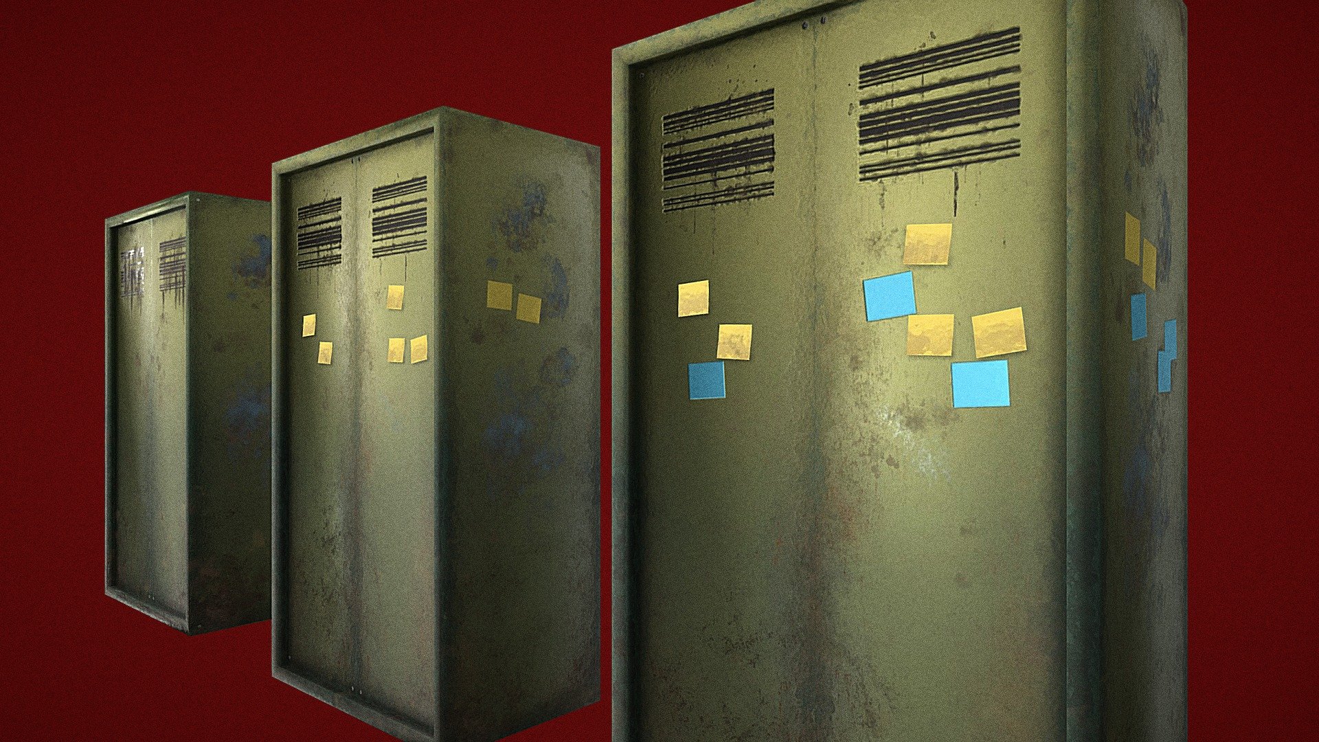 Green Metal Cabinets with Sticky Notes (no text) - Download Free 3D ...