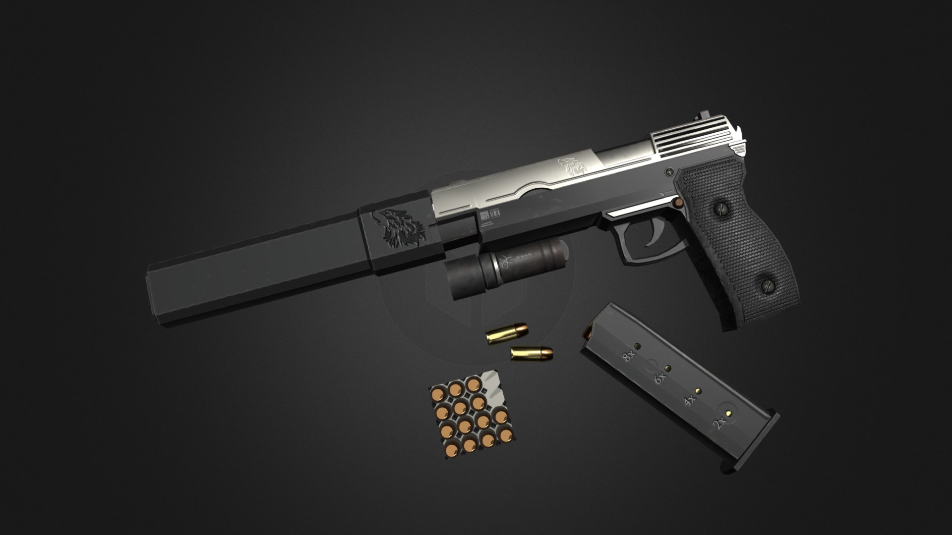 Pistol and attachments - 3D model by djinghis [8b813fd] - Sketchfab
