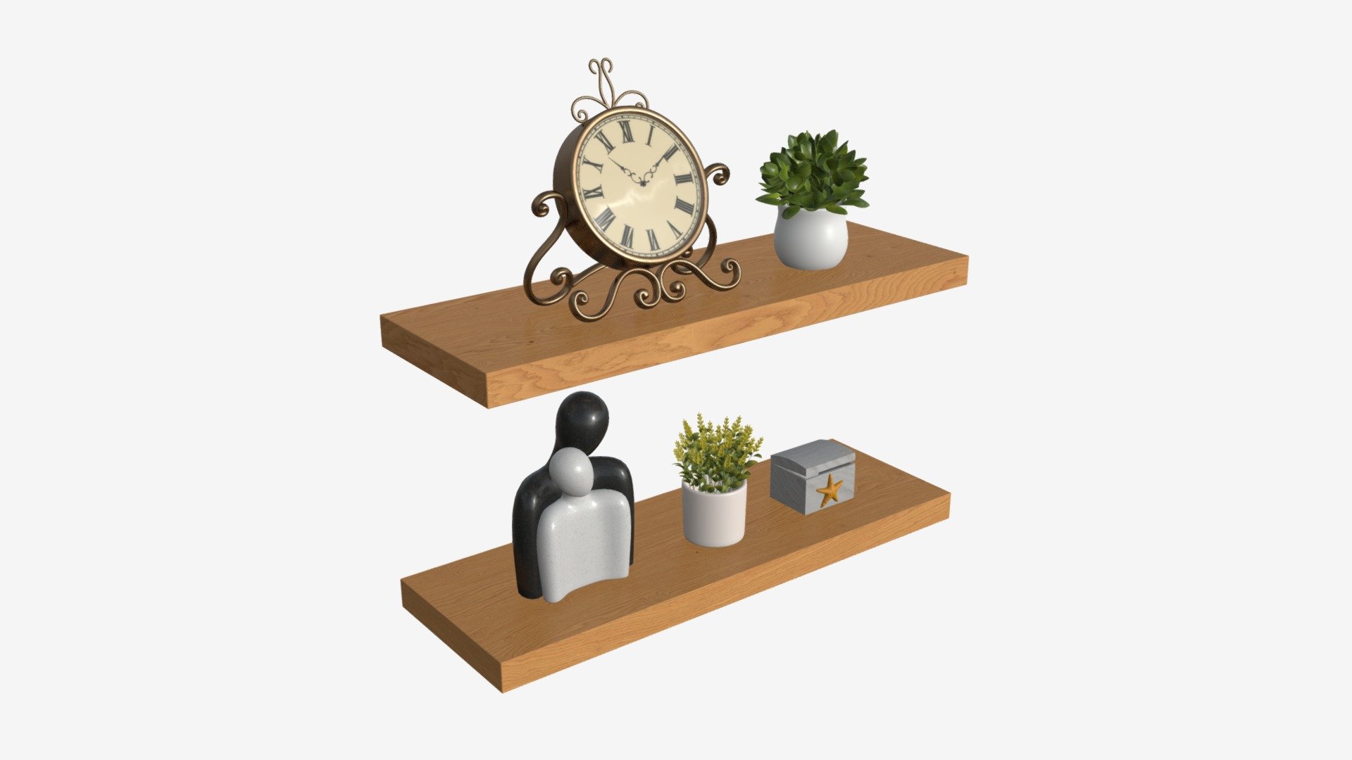 Floating Wooden Shelves with Decorations Plants - Buy Royalty Free 3D ...