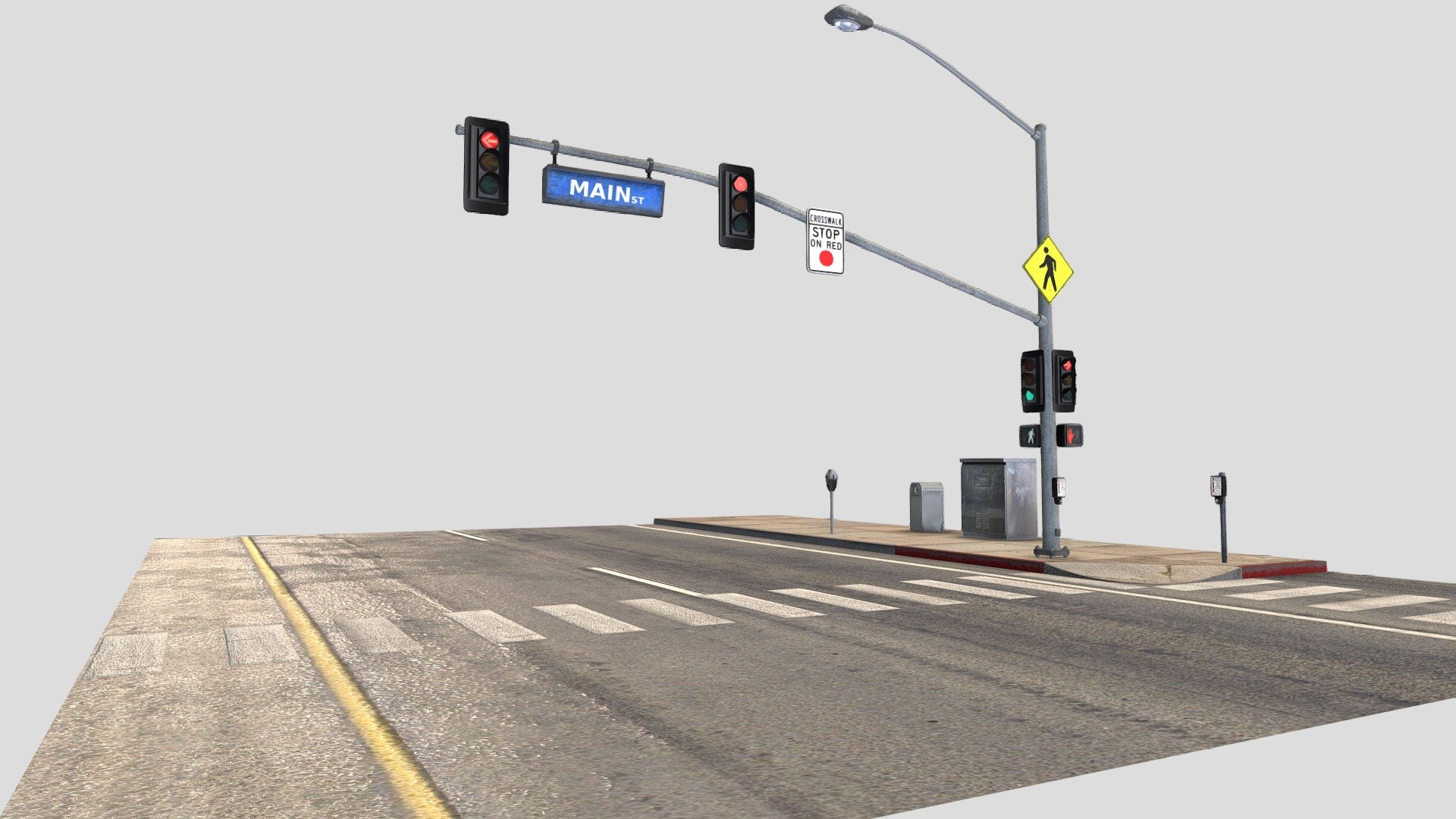 Main Street (US) Intersection (low-poly) Props - Buy Royalty Free 3D ...