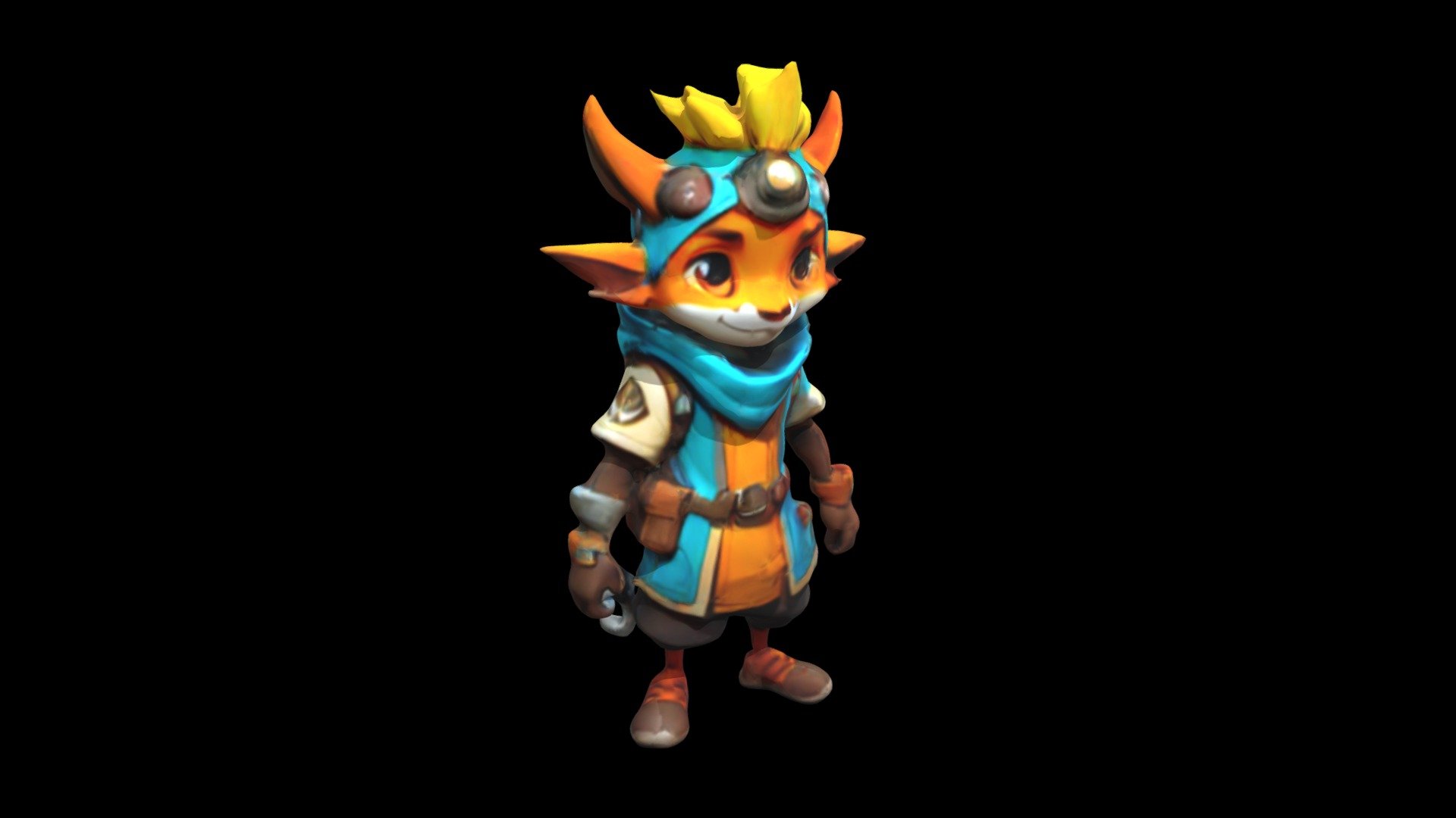 a cartoon fox wearing a blue vest and goggles - Download Free 3D model ...
