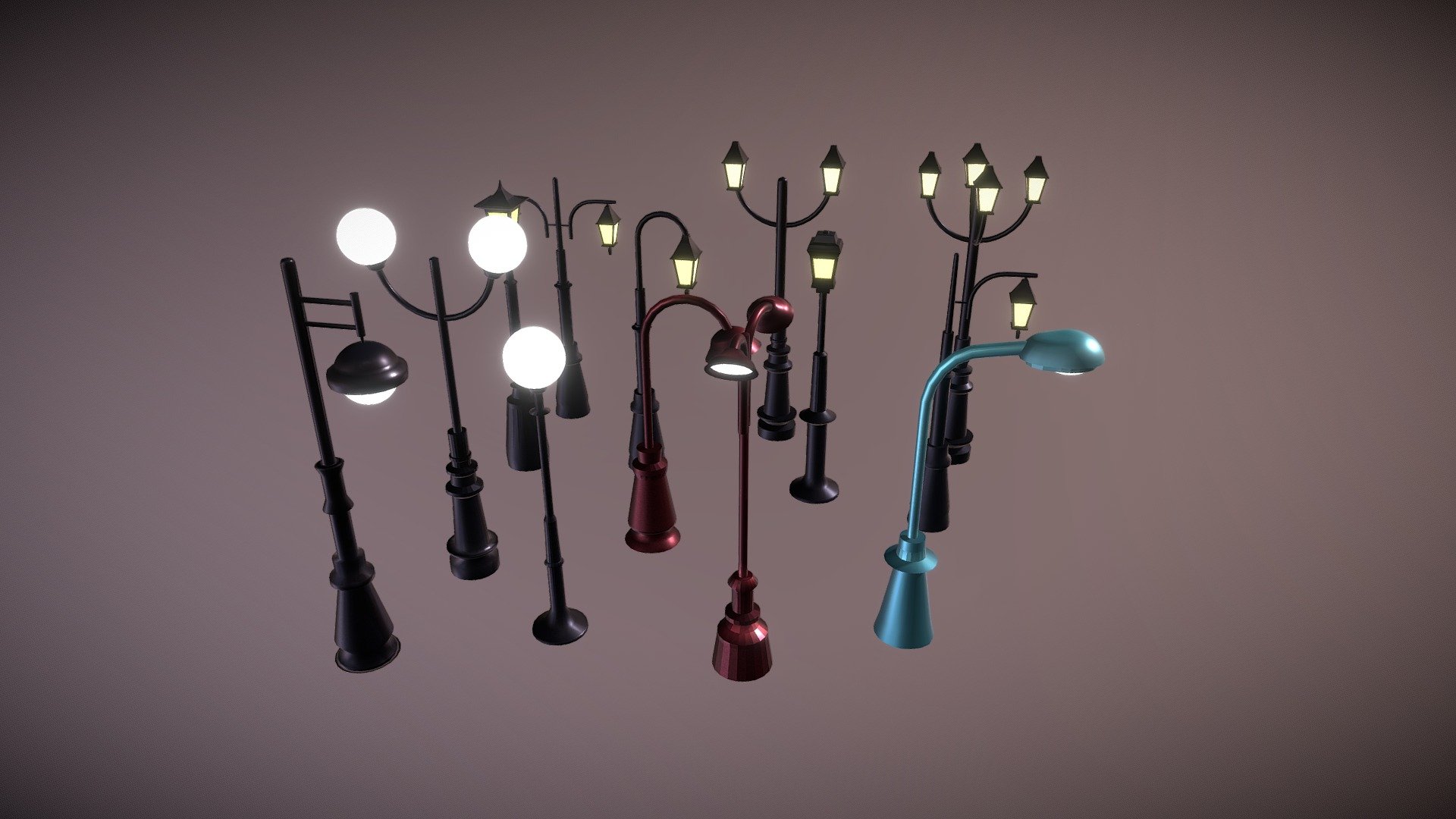 Free Stylized Streetlights | Lampost Set Lowpoly - Download Free 3D ...