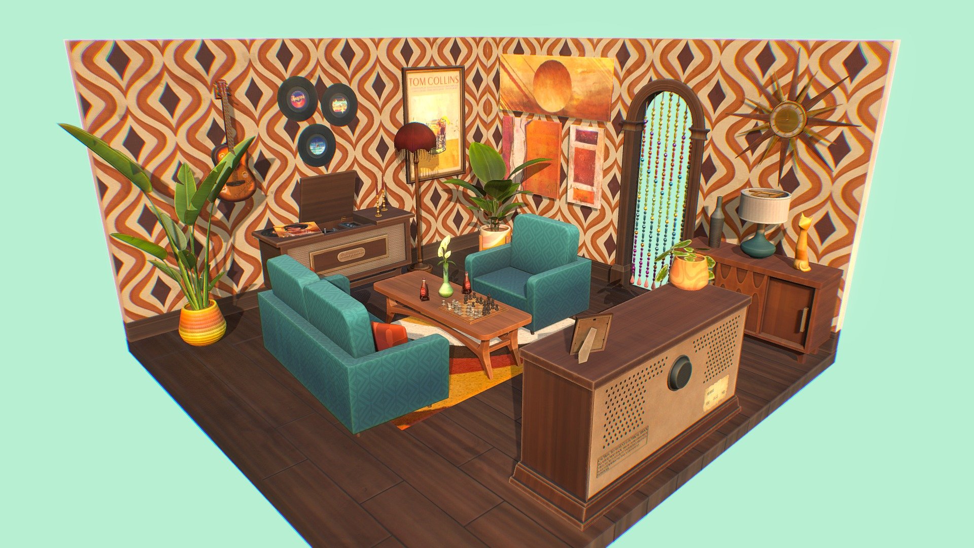 Retro Living Room - 3D model by ElectricXEgo [8c8964f] - Sketchfab