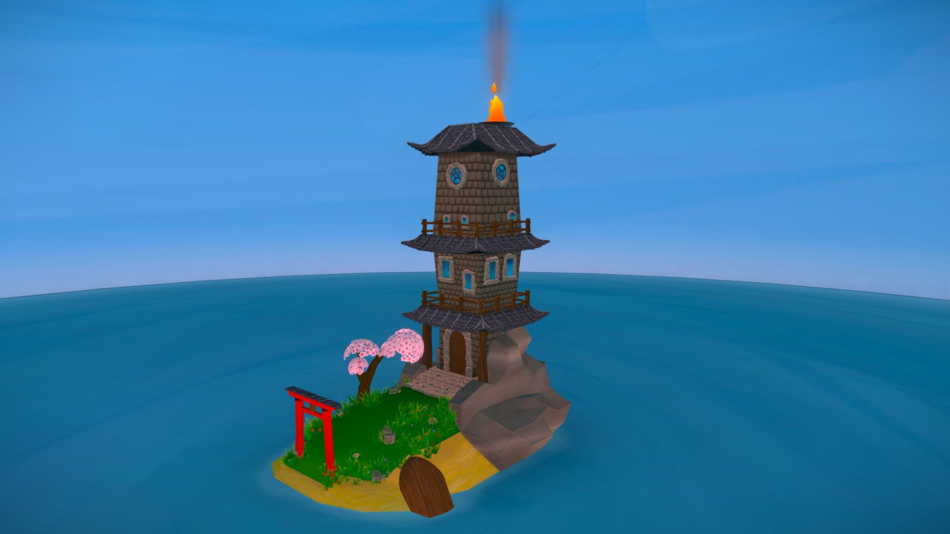 Japanese Beacon Tower Island - 3D model by K_ar_el [8c96f8c] - Sketchfab