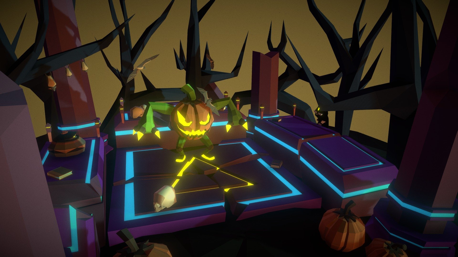 Spooky Halloween Diorama - Download Free 3D model by Polygonal Mind ...