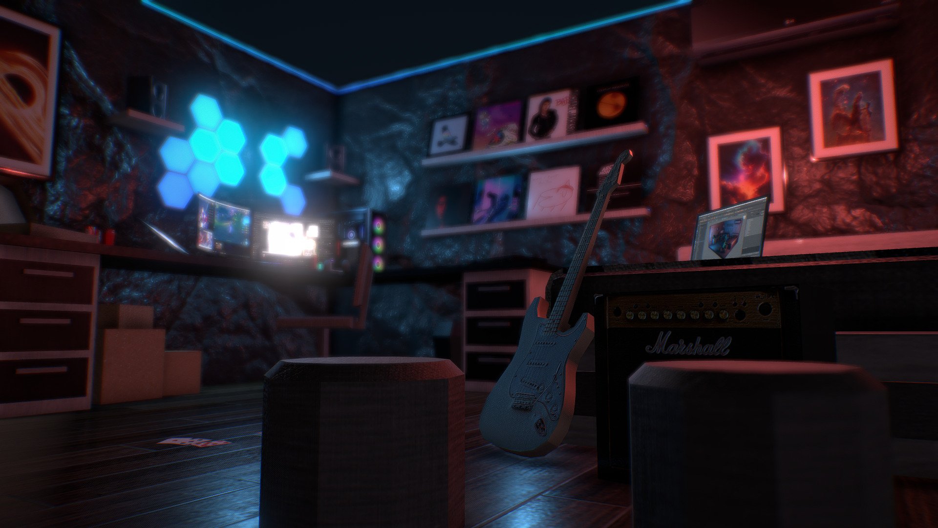 Low Poly Isometric Cozy Gaming Room - Lights Out - 3D model by Gyde ...