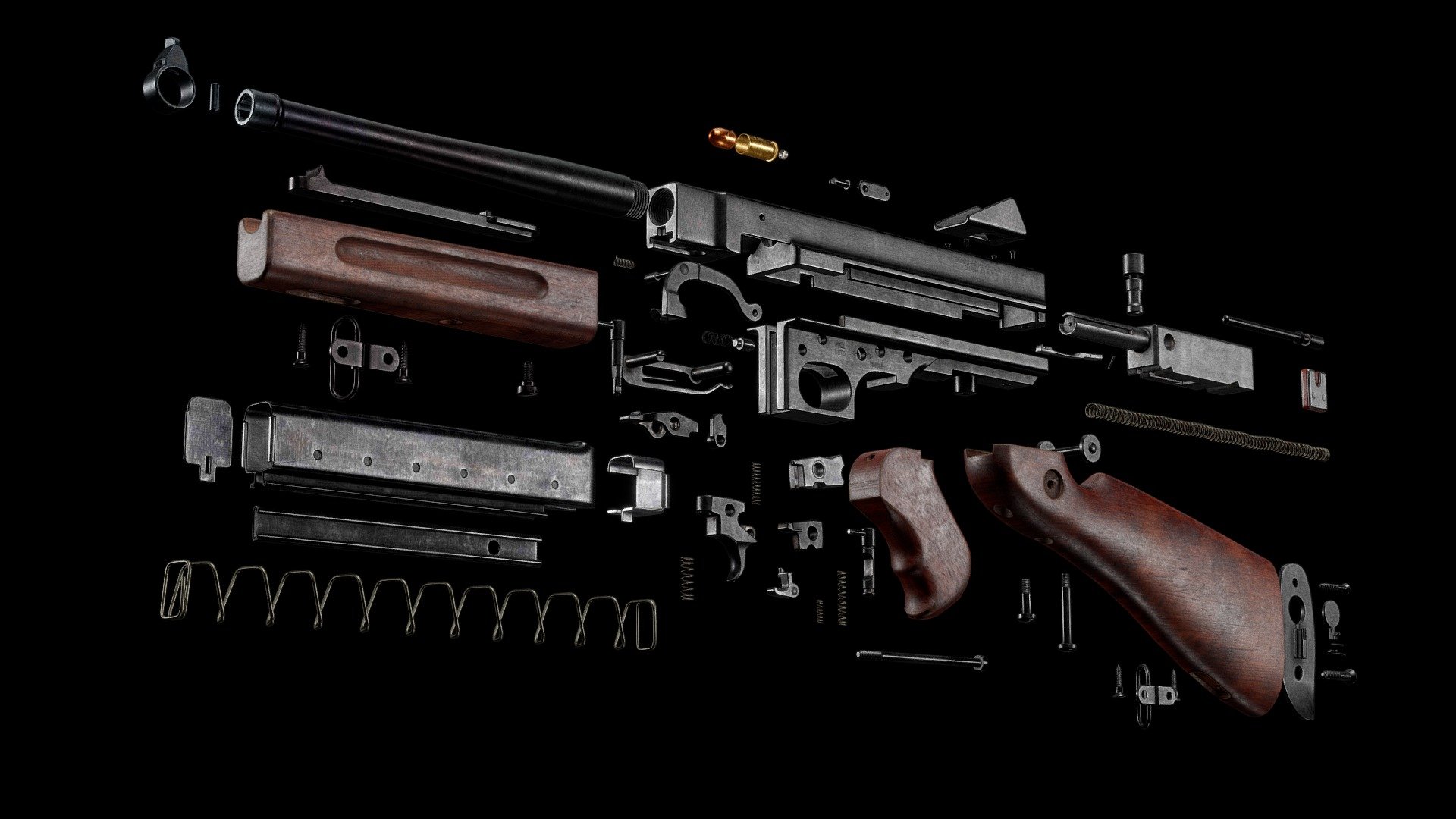 Thompson M1a1 Disassembled - 3D model by Mindev [8cdfe18] - Sketchfab