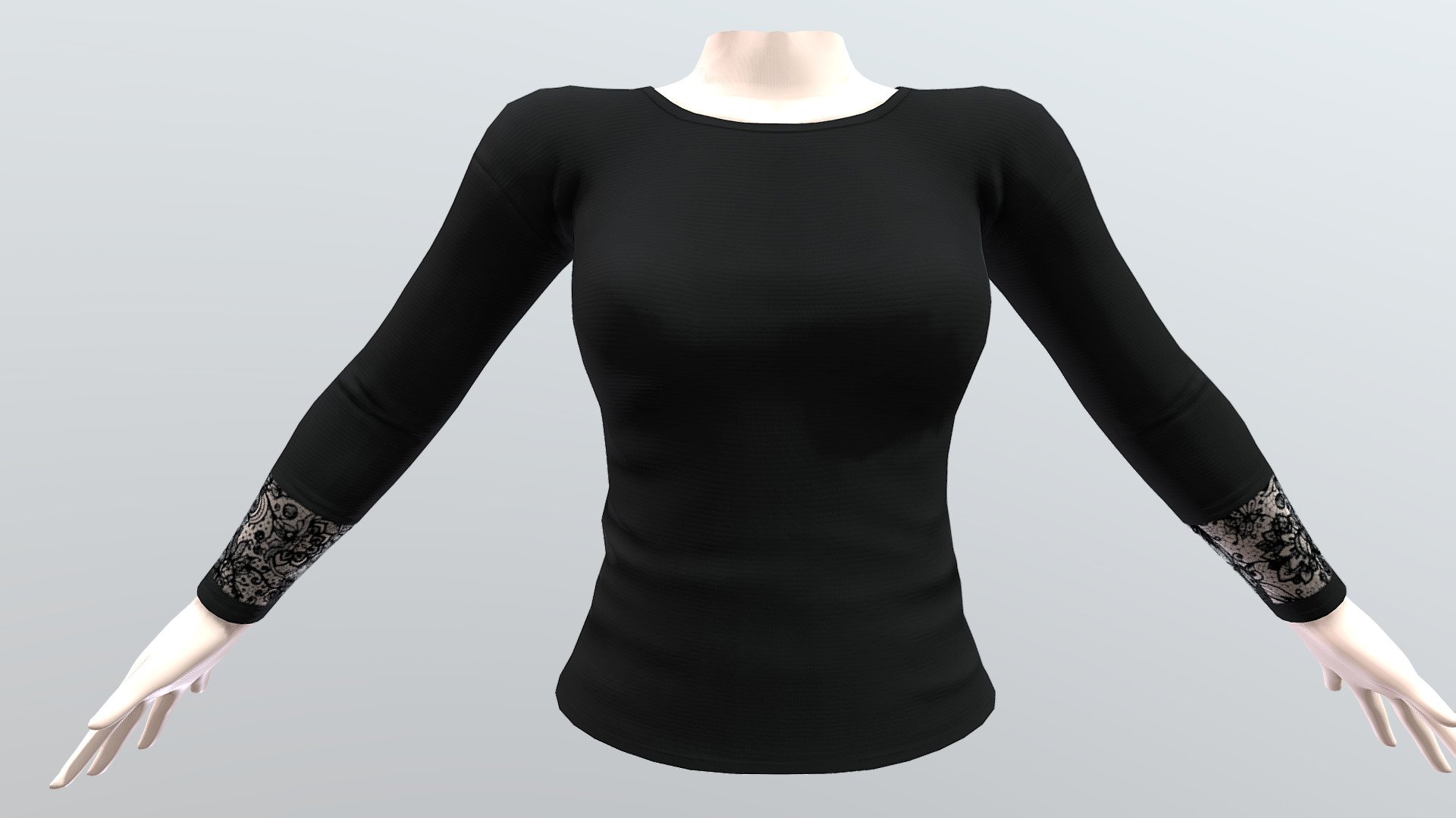 Female Lace Sleeves Black Blouse - Buy Royalty Free 3D model by 3dia ...