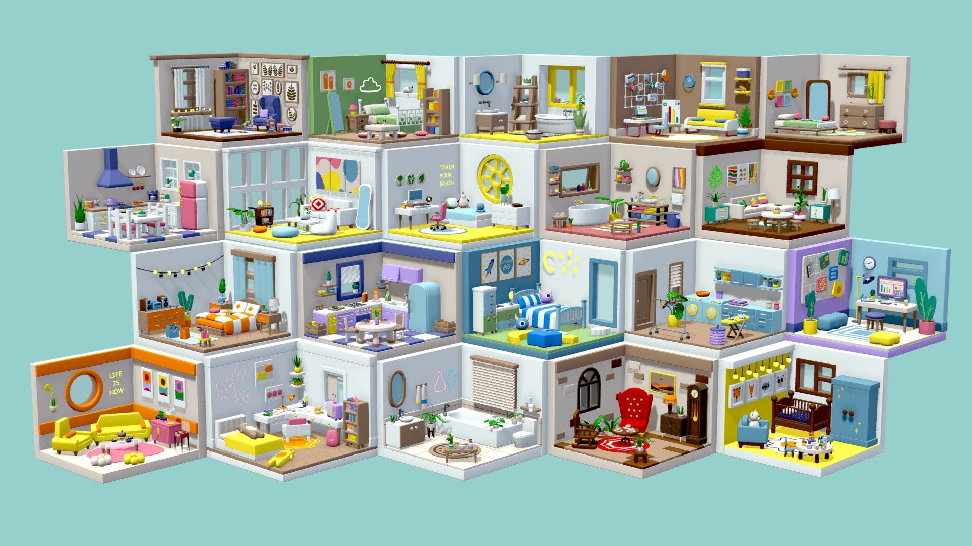 Cozy Cartoon Rooms Interior 2 - Buy Royalty Free 3D model by Mnostva ...