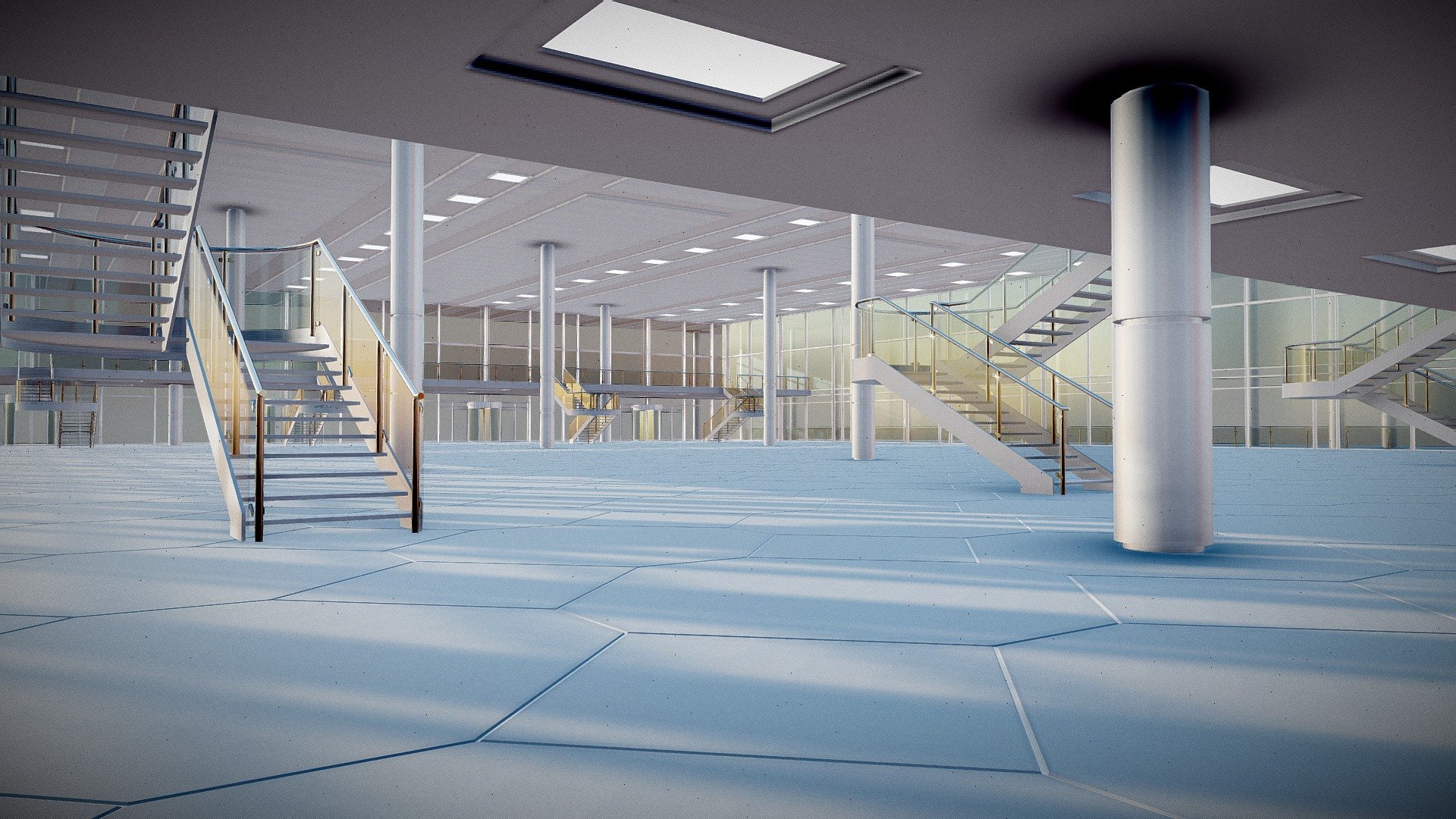 Modern Glass Building Interior And Exterior - Buy Royalty Free 3D model ...